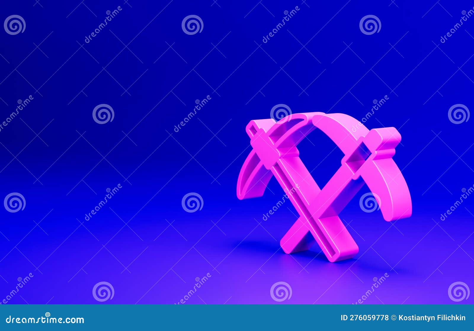 Pink Pickaxe Icon Isolated on Blue Background. Minimalism Concept Stock ...