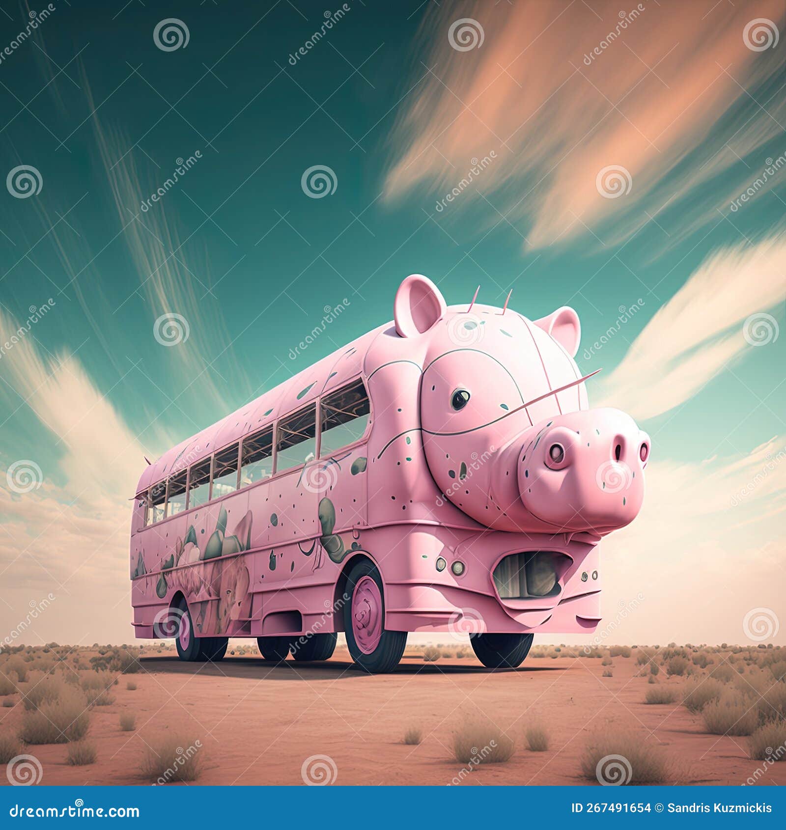 Pink Pig Bus. Generative AI Stock Illustration - Illustration of ...