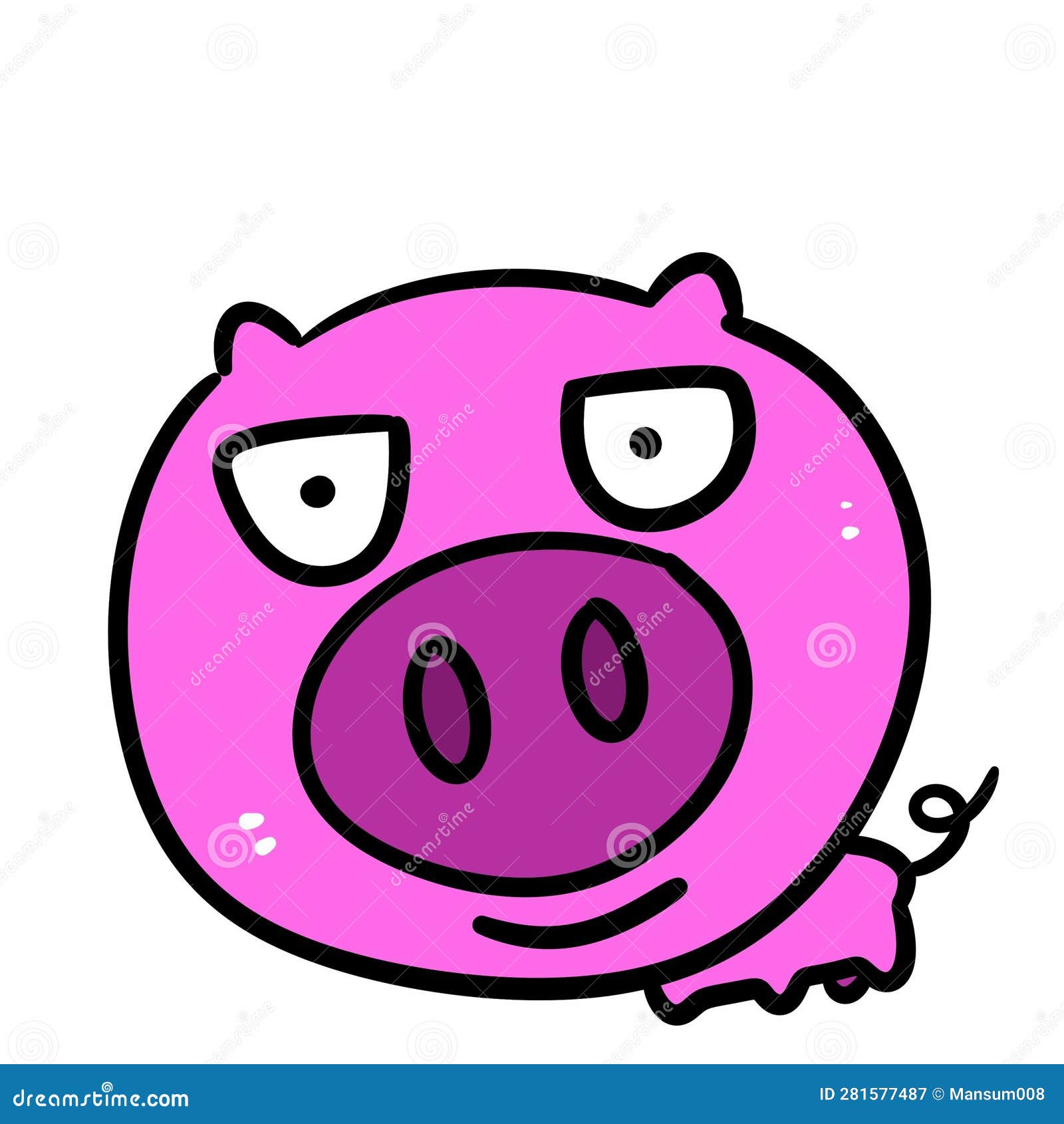 Pink Pig Cartoon on White Background Stock Illustration - Illustration ...