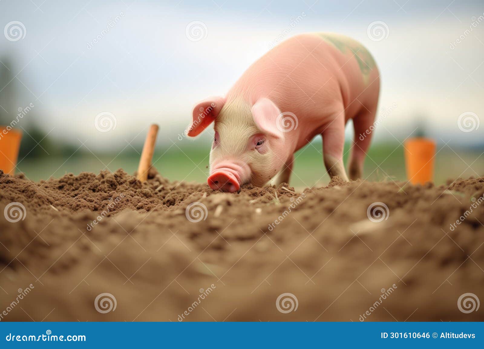 Pink Pig Digging with Hooves Stock Photo - Image of outdoor, generated ...