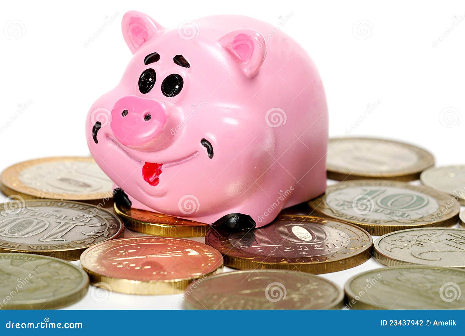 Pink Pig Moneybox and Money Stock Photo - Image of saving, moneybox ...