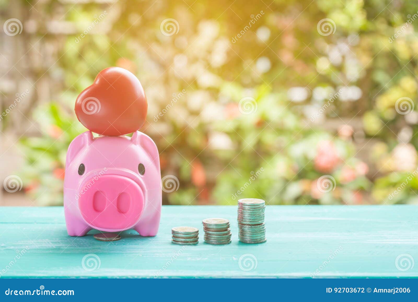 Pink Piggy Bank Over Coins Stack, Saving Money Stock Photo - Image of ...