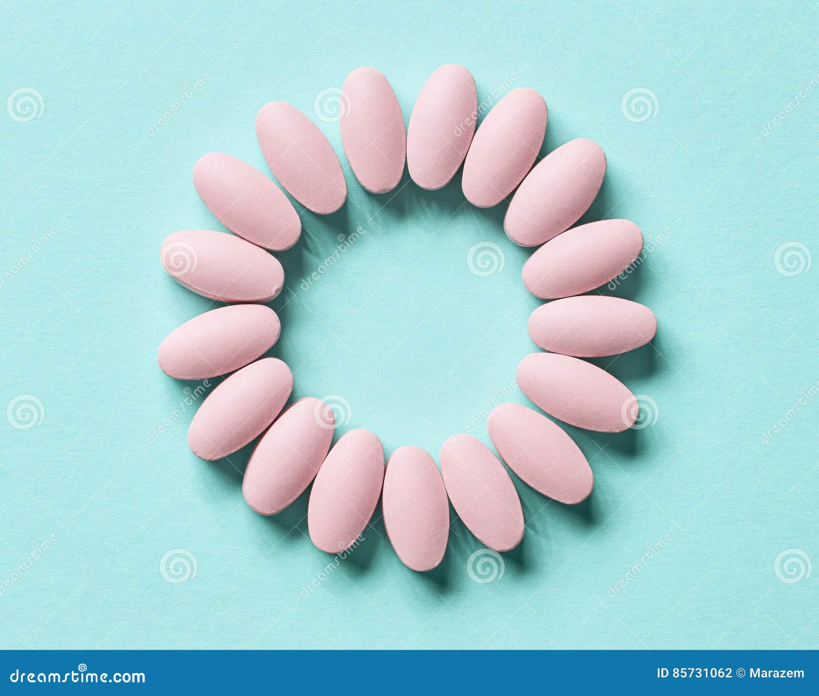 Pink Pills on Blue Background Stock Photo - Image of medicament ...