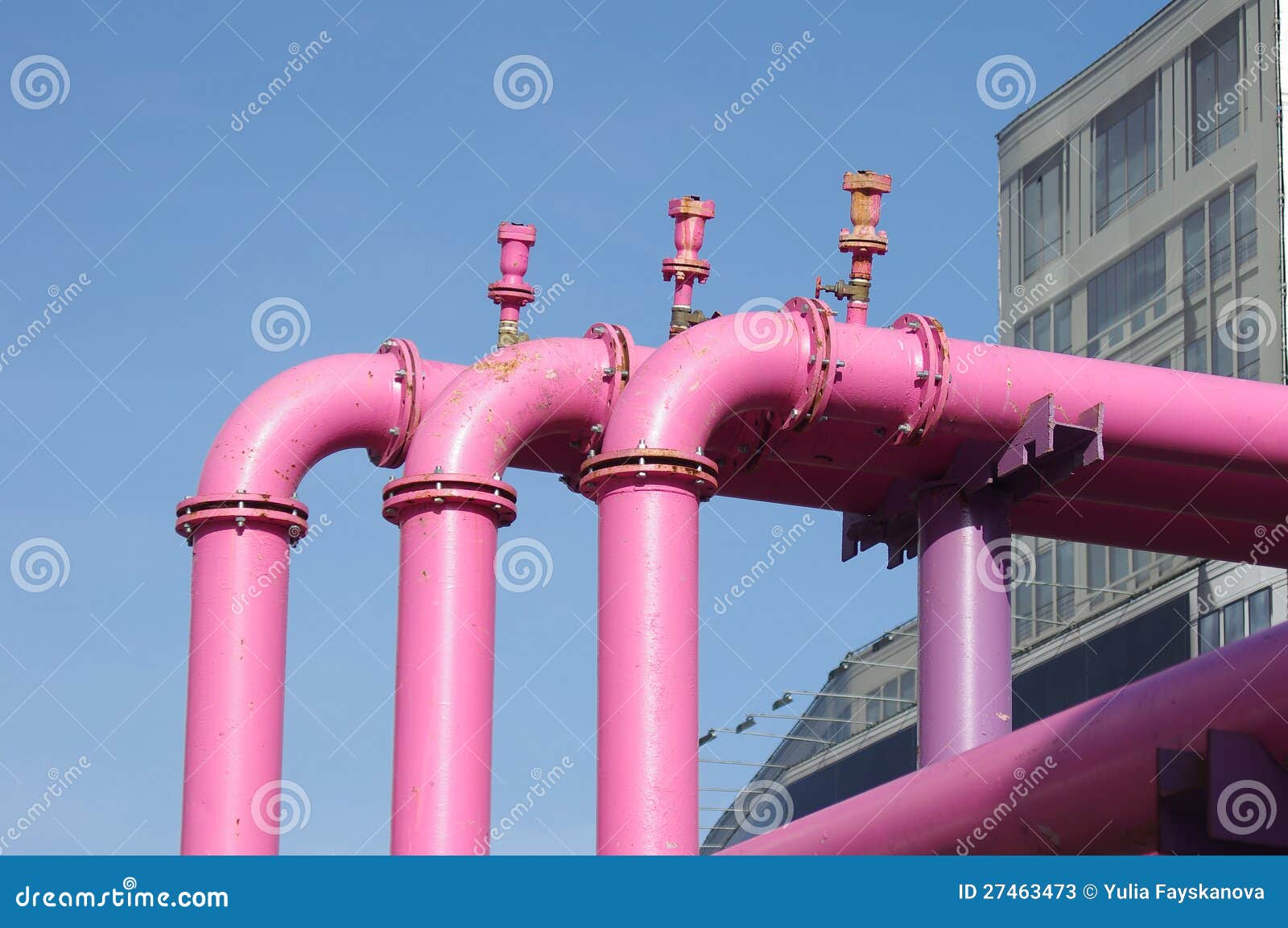 Pink Pipelines Over Blue Sky Stock Image - Image of engineering, water ...