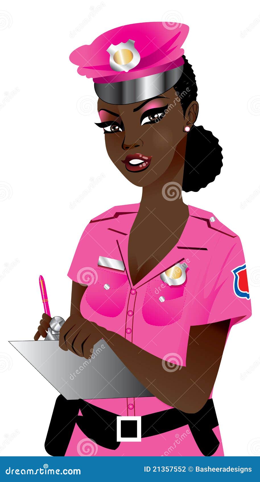 Pink Police Woman stock vector. Illustration of african - 21357552