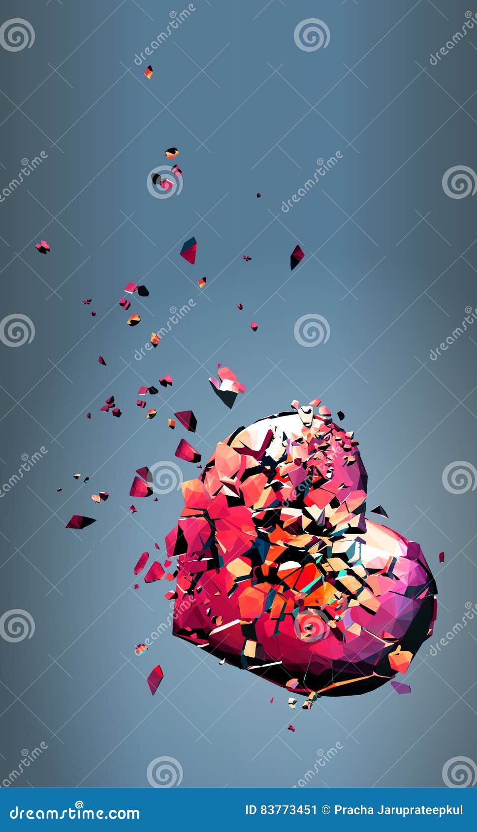 Pink Polygonal Broken Heart Fall Down Along Background Stock Vector ...