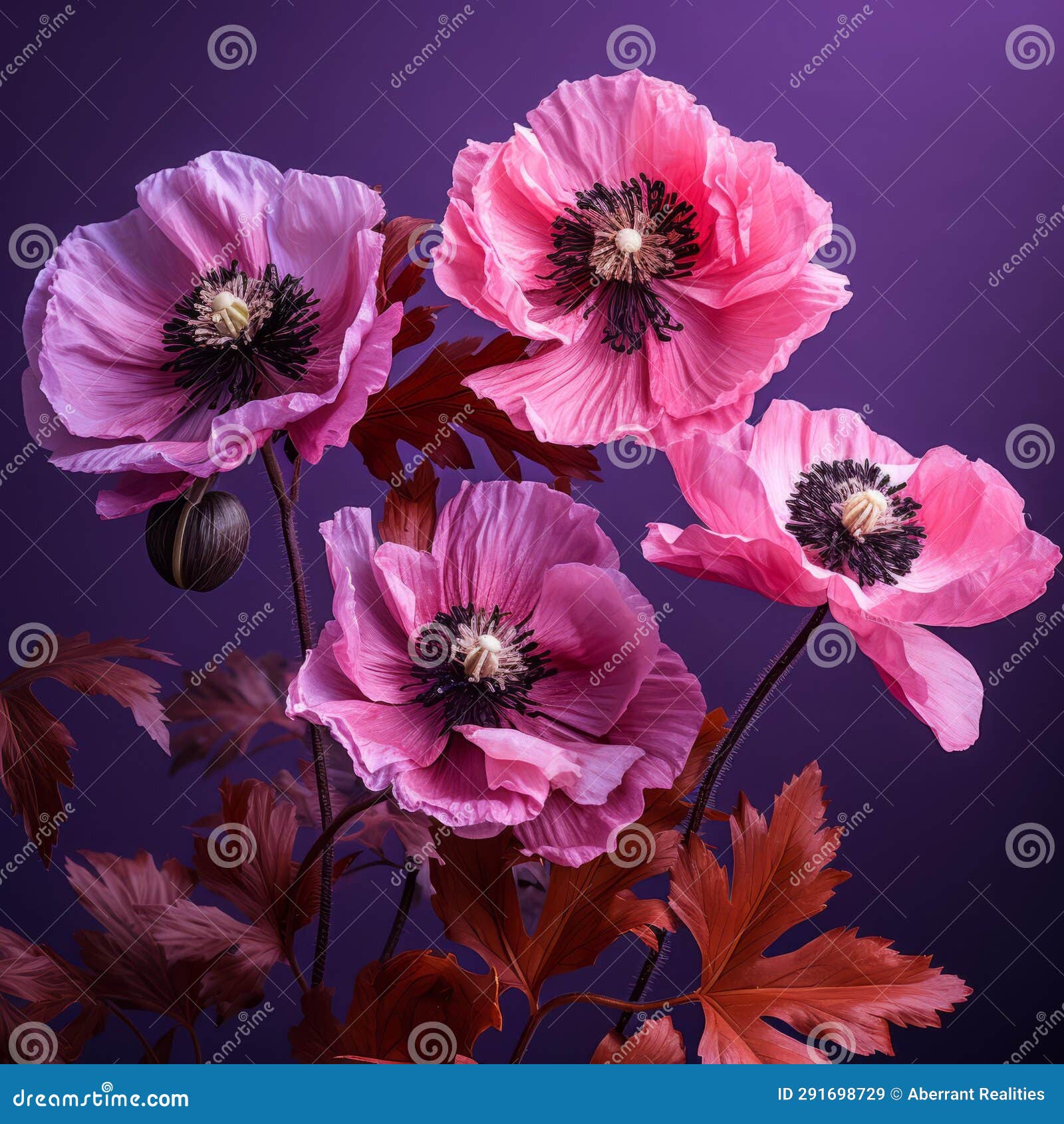 Pink Poppies on a Purple Background Stock Illustration - Illustration ...