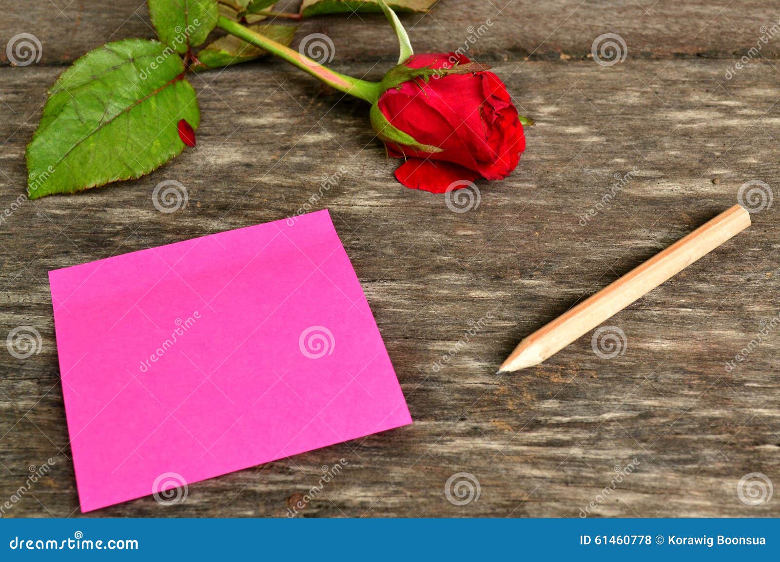 Pink Post it Note and Red Rose Stock Photo - Image of message, blossom ...