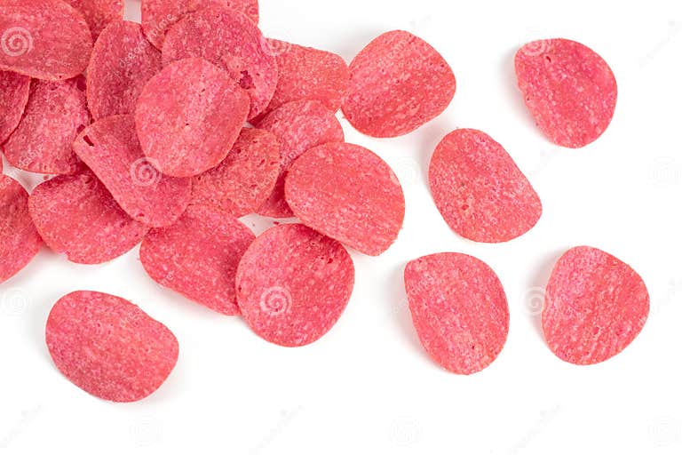 Pink Potato Chips Isolated on White Background Stock Image - Image of ...
