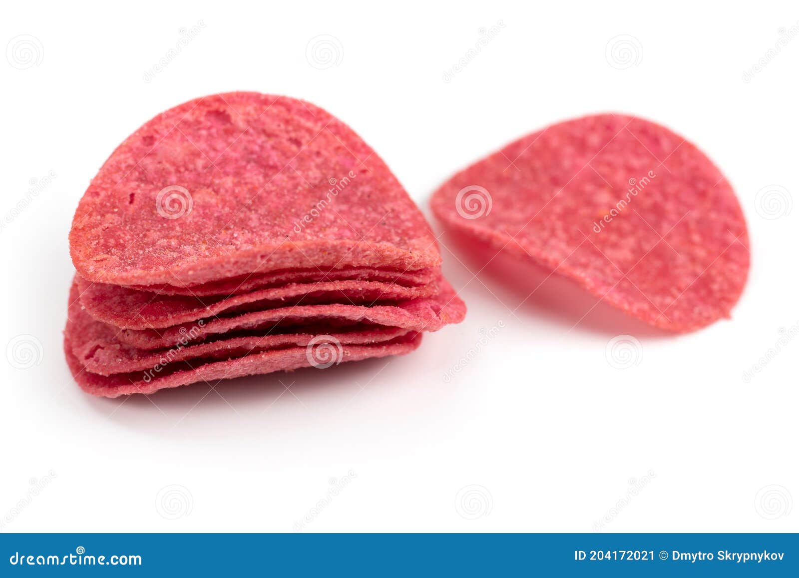 Pink Potato Chips Isolated on White Background Stock Image - Image of ...
