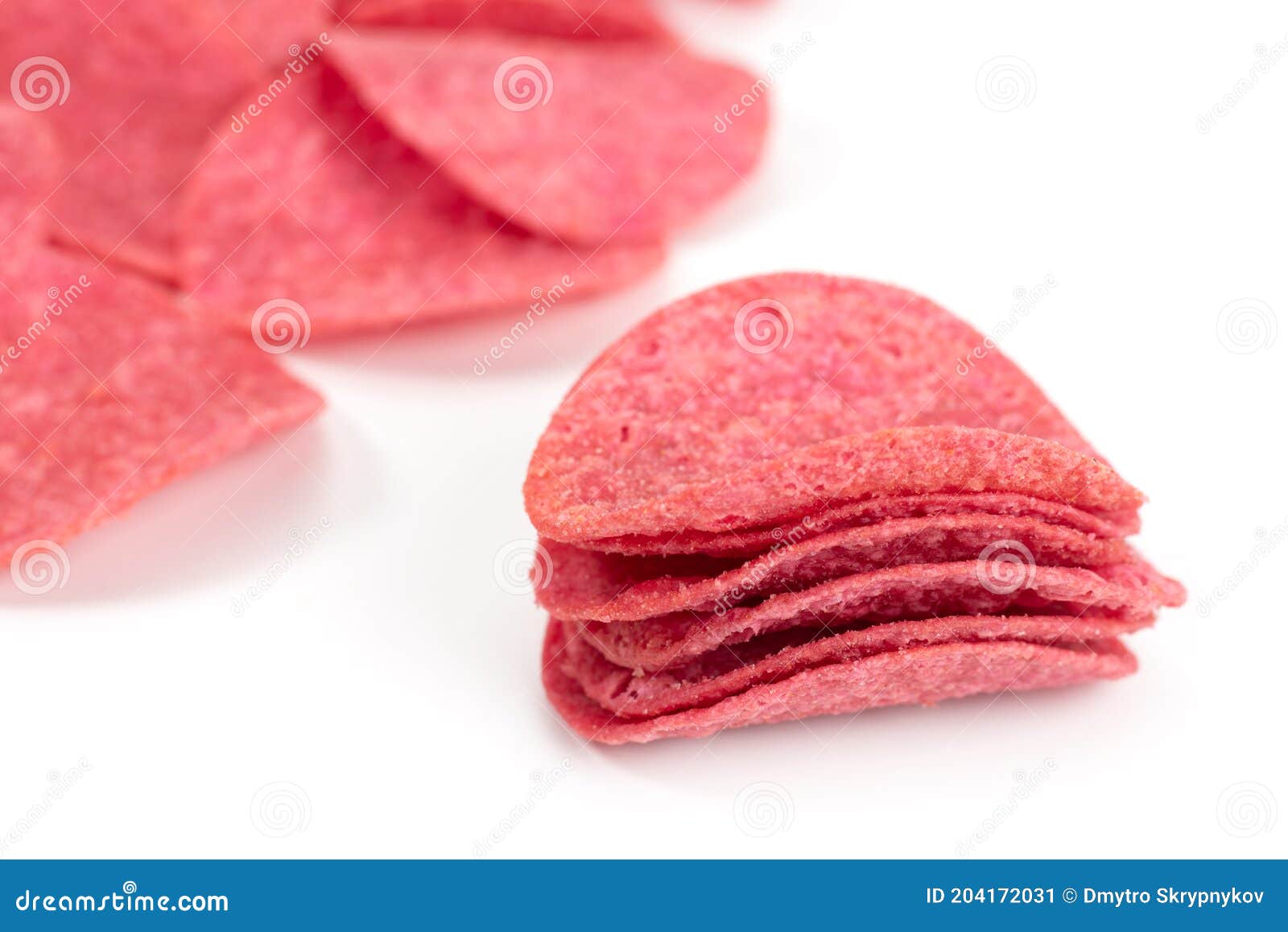 Pink Potato Chips Isolated on White Background Stock Image - Image of ...