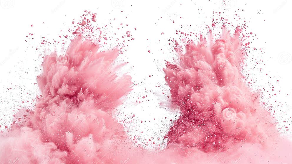 Pink Powder Explosion Clouds on White Background Stock Illustration ...