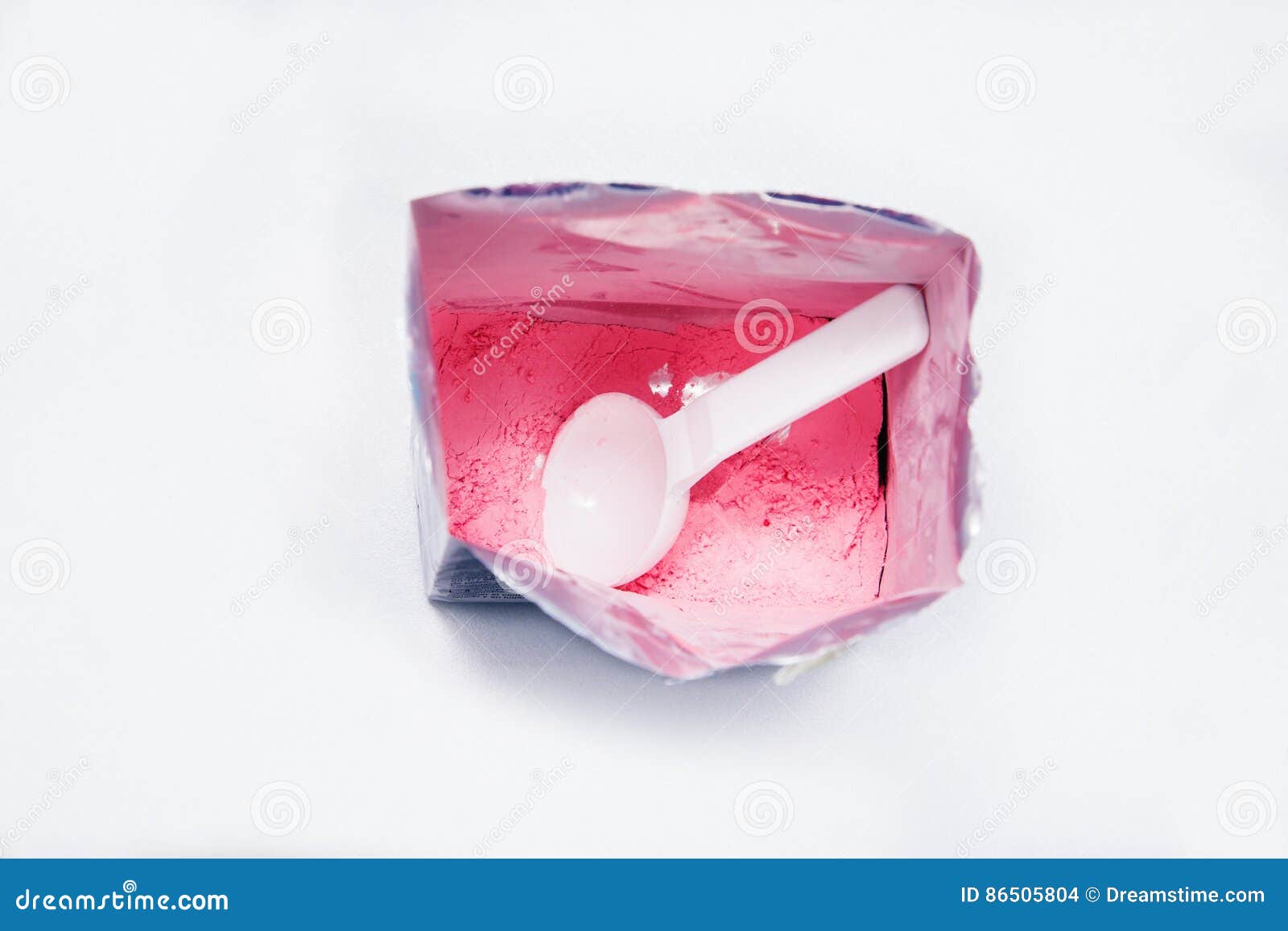 Pink Powder in a Foil Bag with a Plastic Spoon Stock Photo - Image of ...