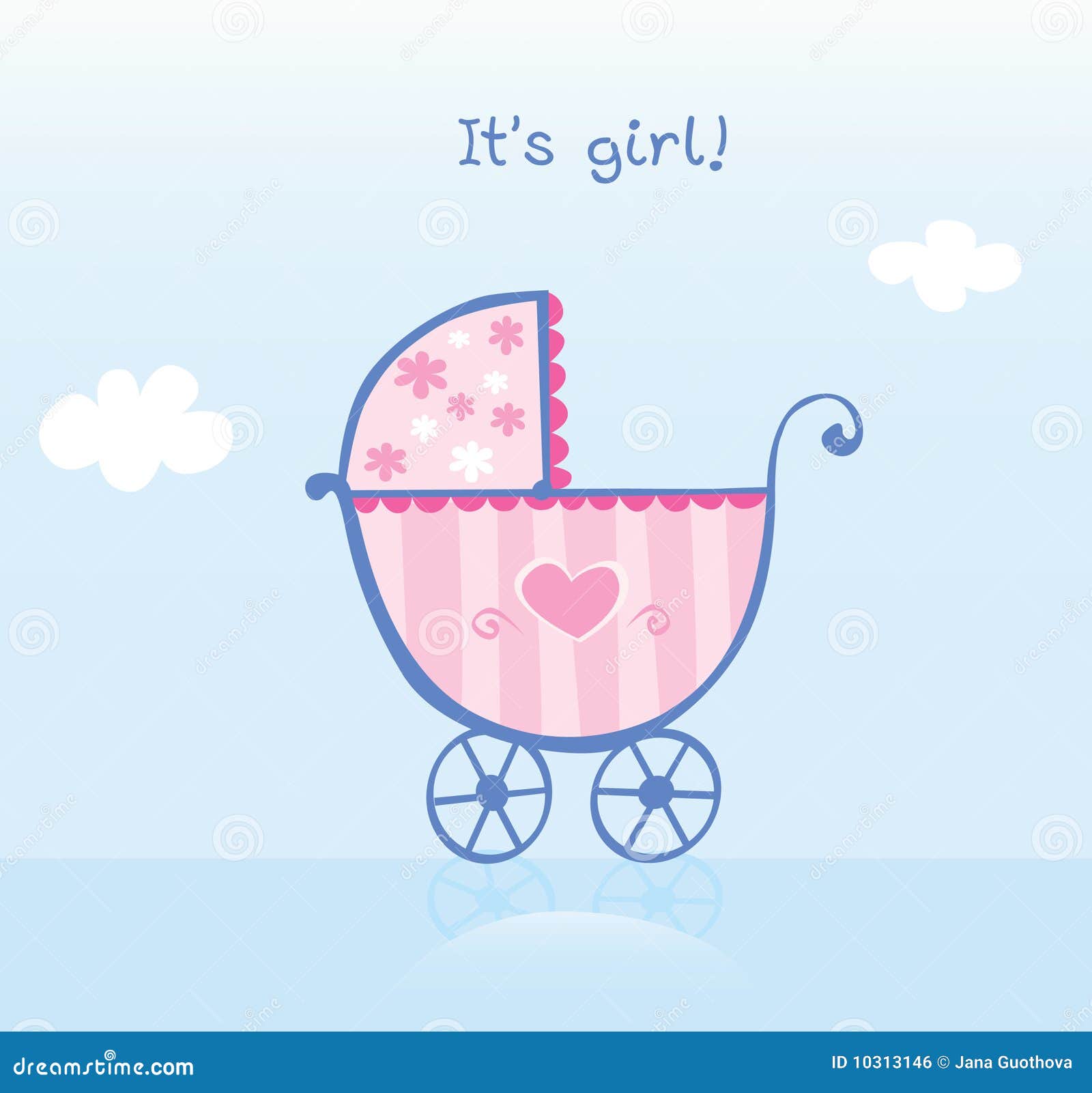 Pink pram for girl stock vector. Illustration of design - 10313146