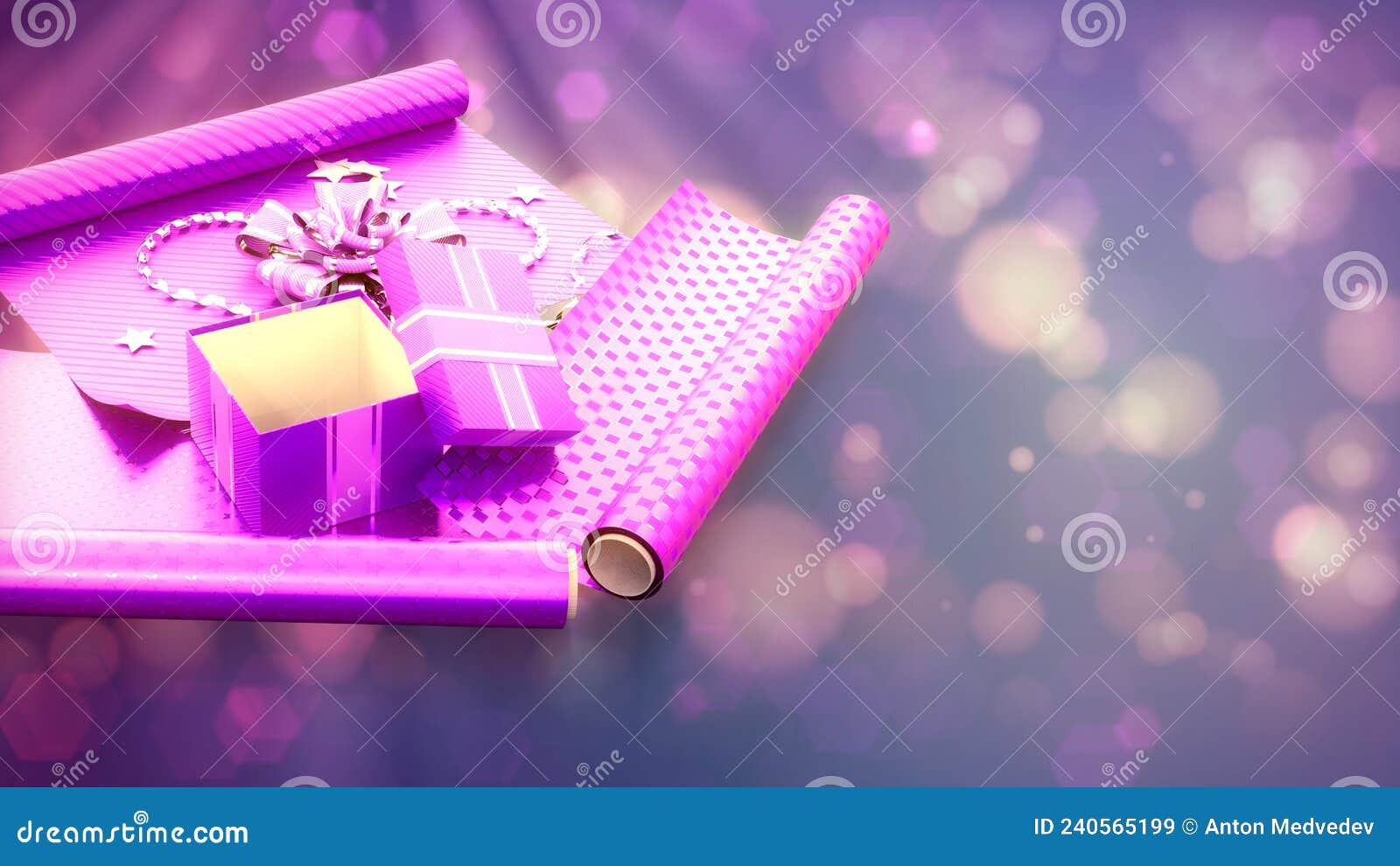 Pink Present Packaging Paper and Present Box on Vivid Bg - Abstract 3D ...