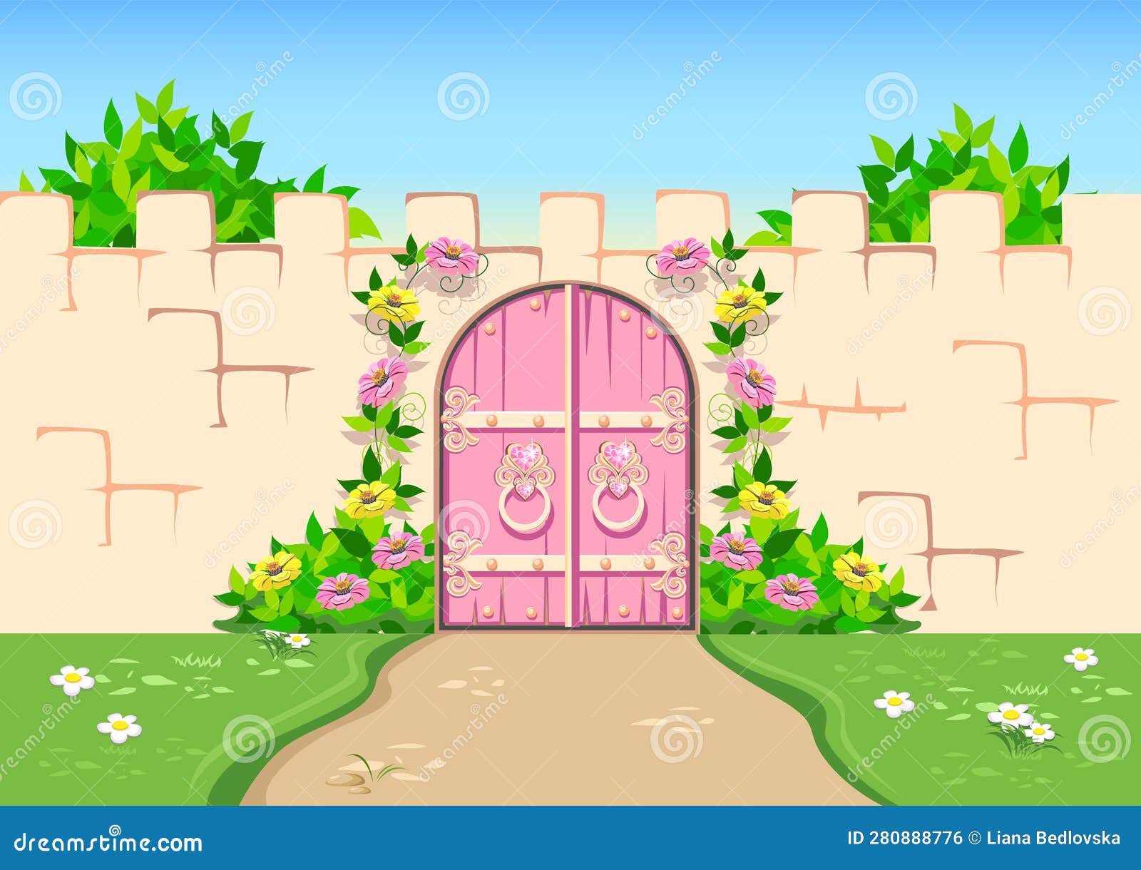 Door To the Beautiful Pink Castle of the Beautiful Princes Stock Vector ...