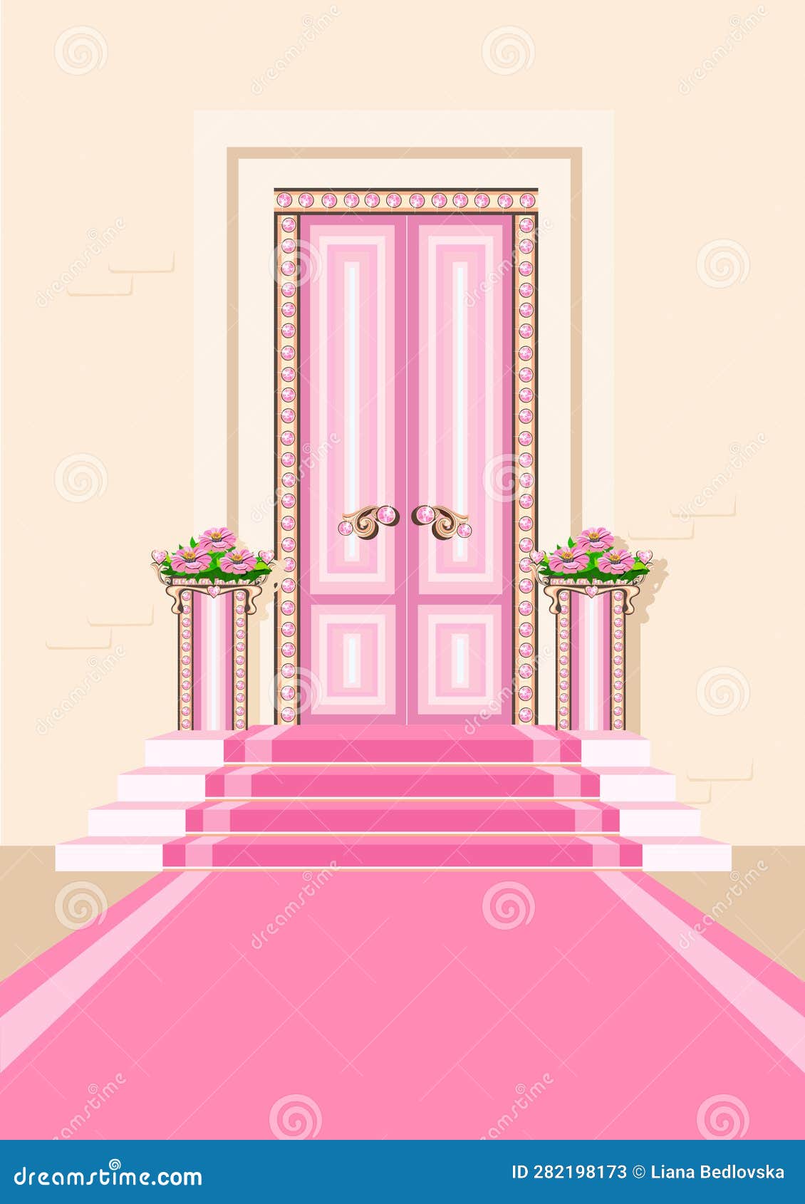 Fairytale Pink Door of a Beautiful Princess Stock Vector - Illustration ...