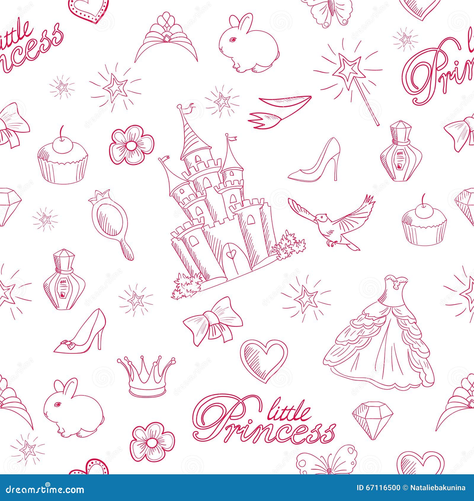 Pink Princess Seamless Pattern. Stock Vector - Illustration of fantasy ...