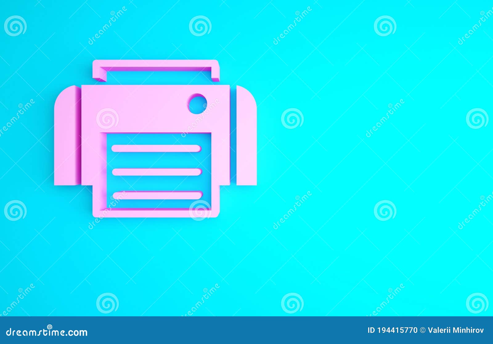 Pink Printer Icon Isolated on Blue Background. Minimalism Concept Stock ...