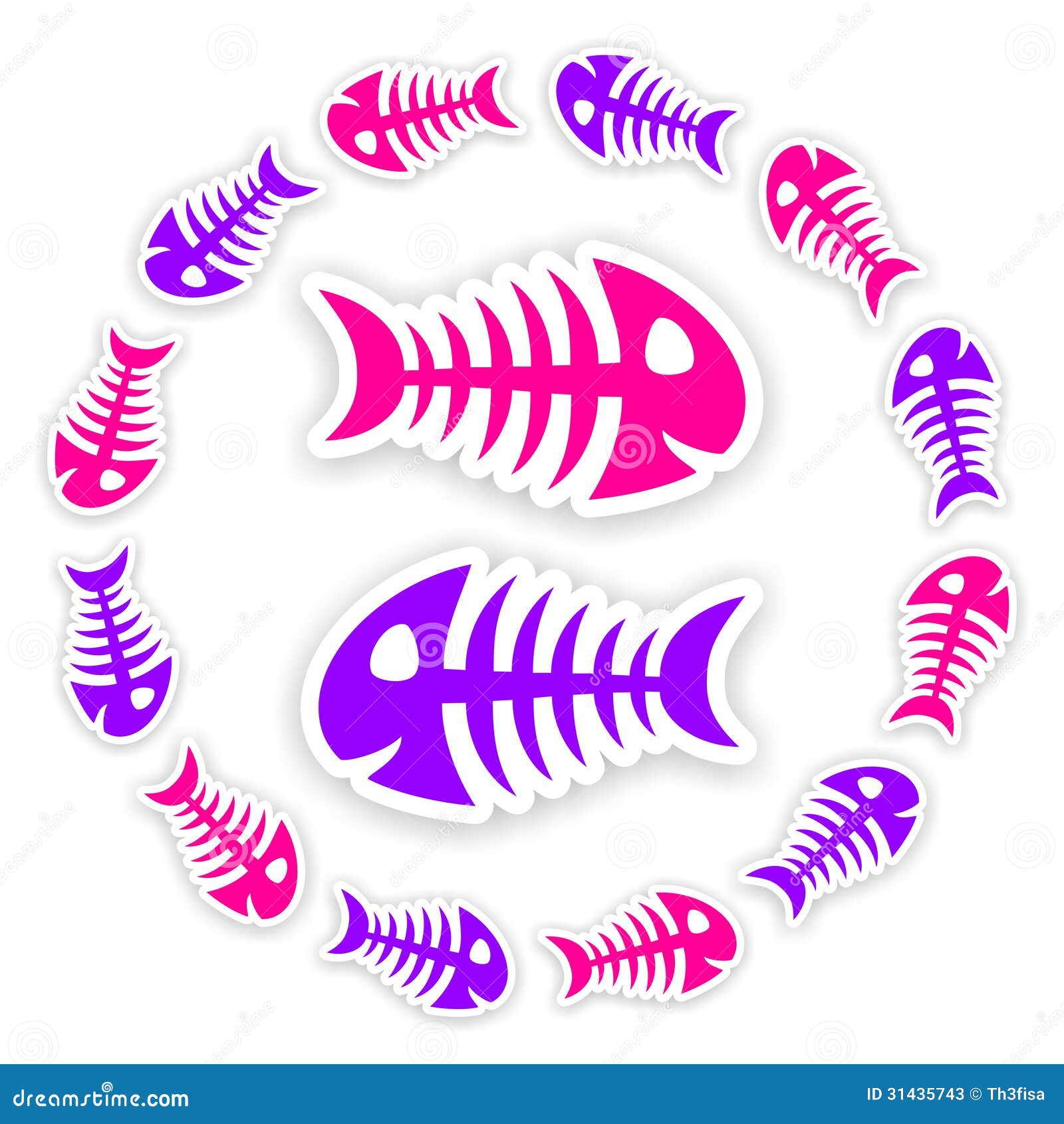 Pink and Purple Fish Bone Stickers Stock Illustration - Illustration of ...