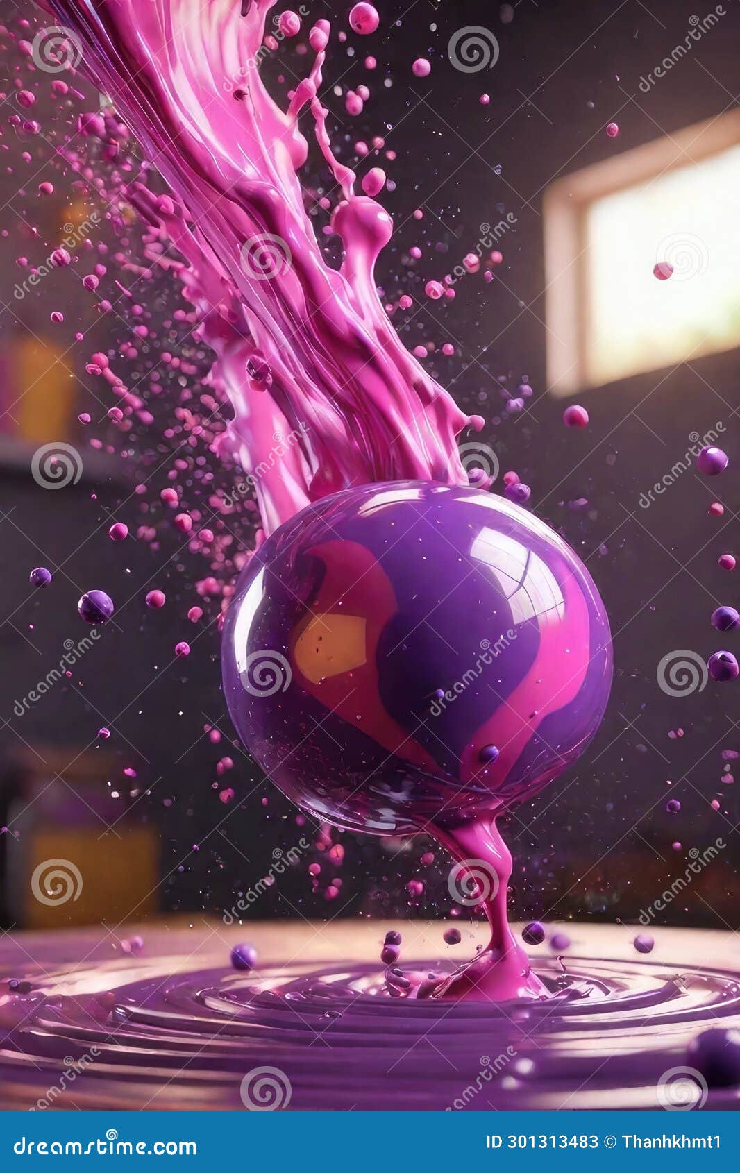 Pink and Purple Liquids, Splash Art, Vertical Composition Stock ...