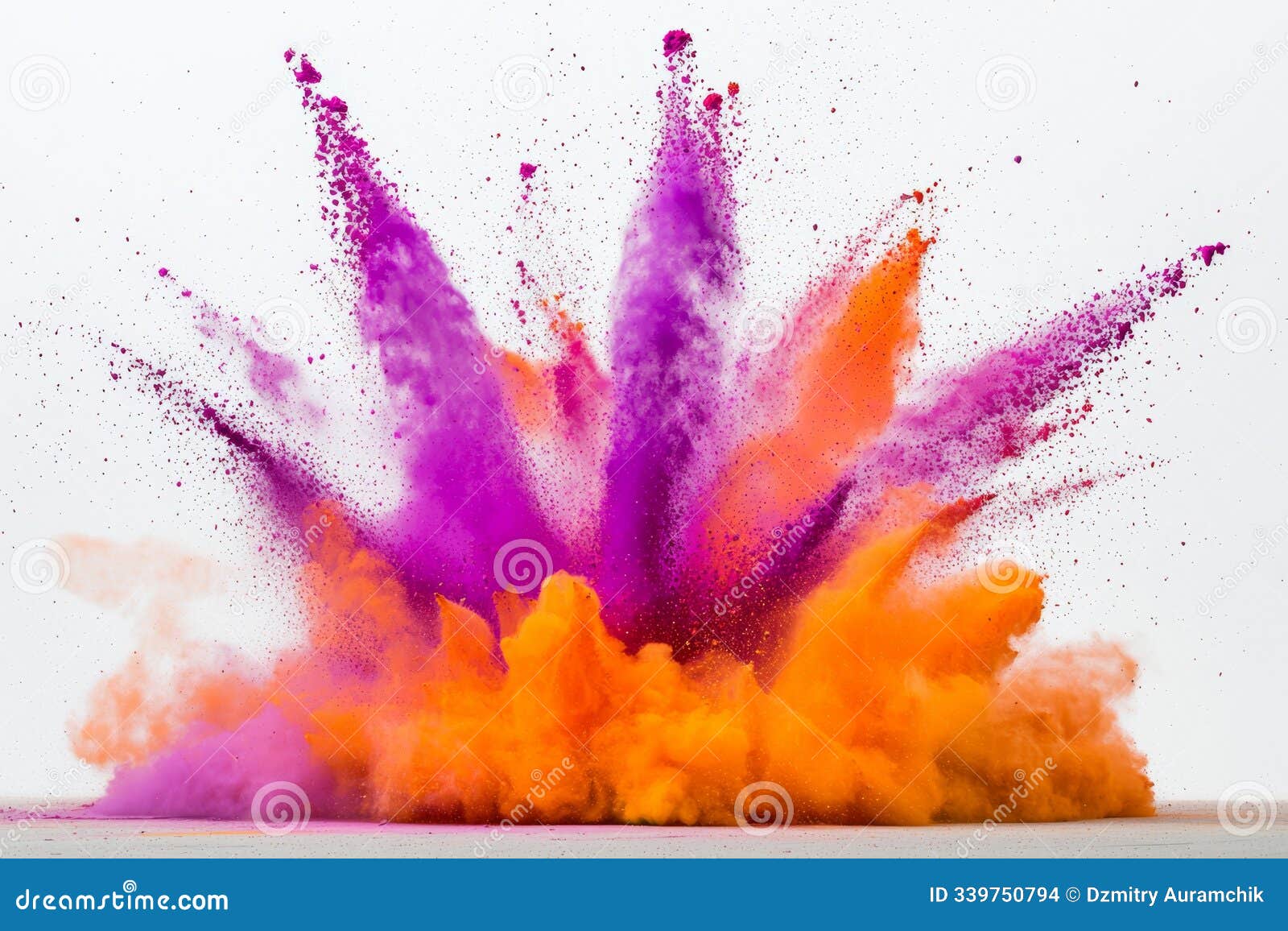 Pink, Purple, and Orange Powders Explode Over a Transparent Background ...