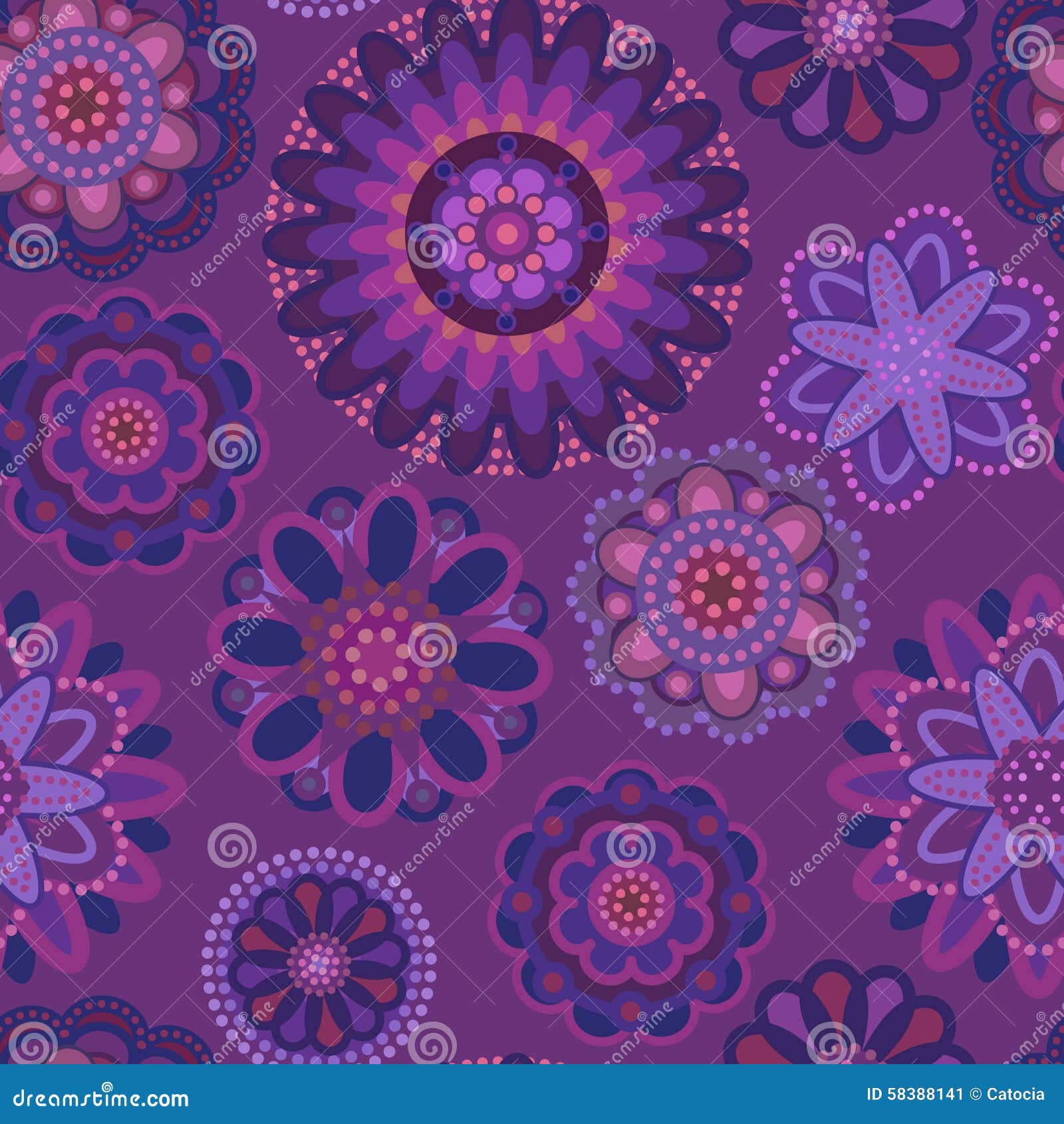 Pink and Purple Pattern with Decorative Flowers Stock Vector ...