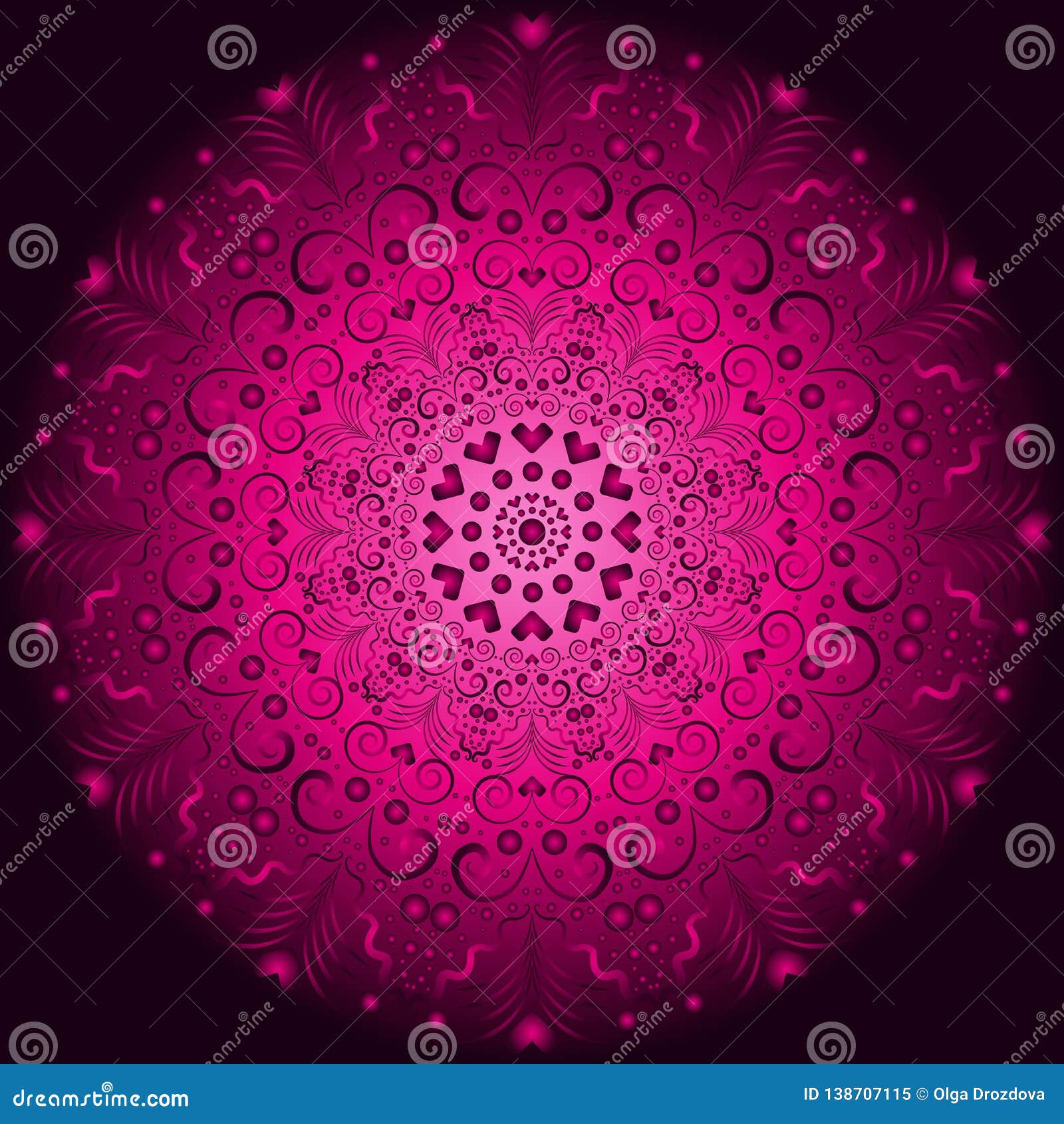 Pink and Purple Vintage Round Pattern Over Dark Stock Illustration ...