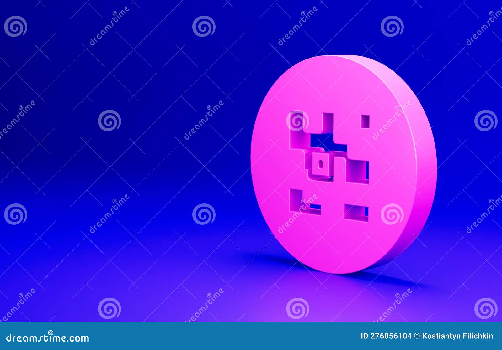 Pink QR Code Sample for Smartphone Scanning Icon Isolated on Blue ...