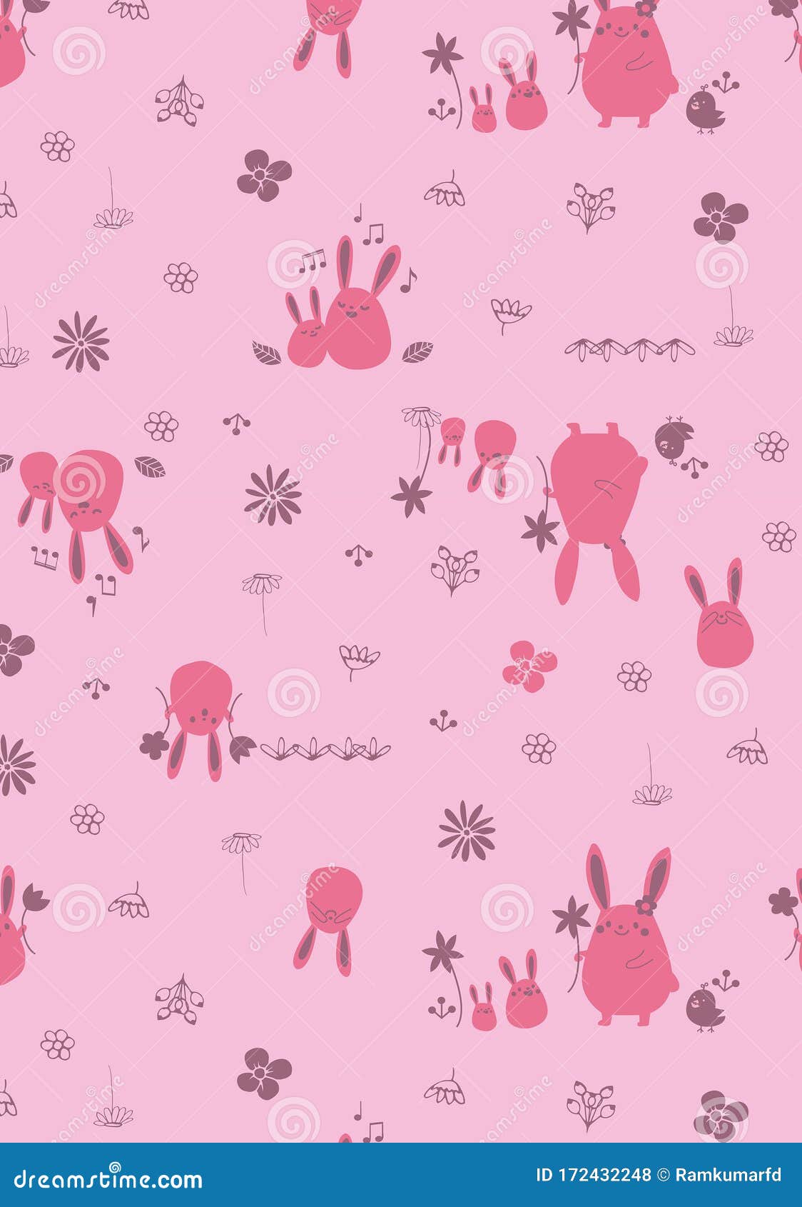 Pink Rabbit Bunny Seamless Repeated Pattern for Baby Apparels Stock ...