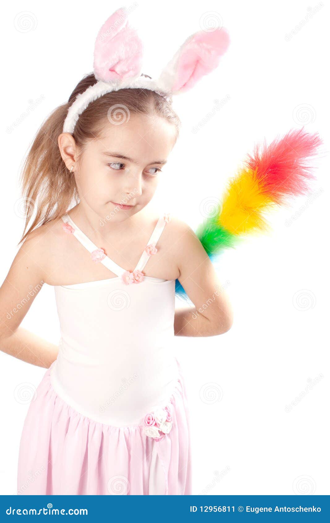 Pink rabbit-girl stock image. Image of ears, besom, white - 12956811