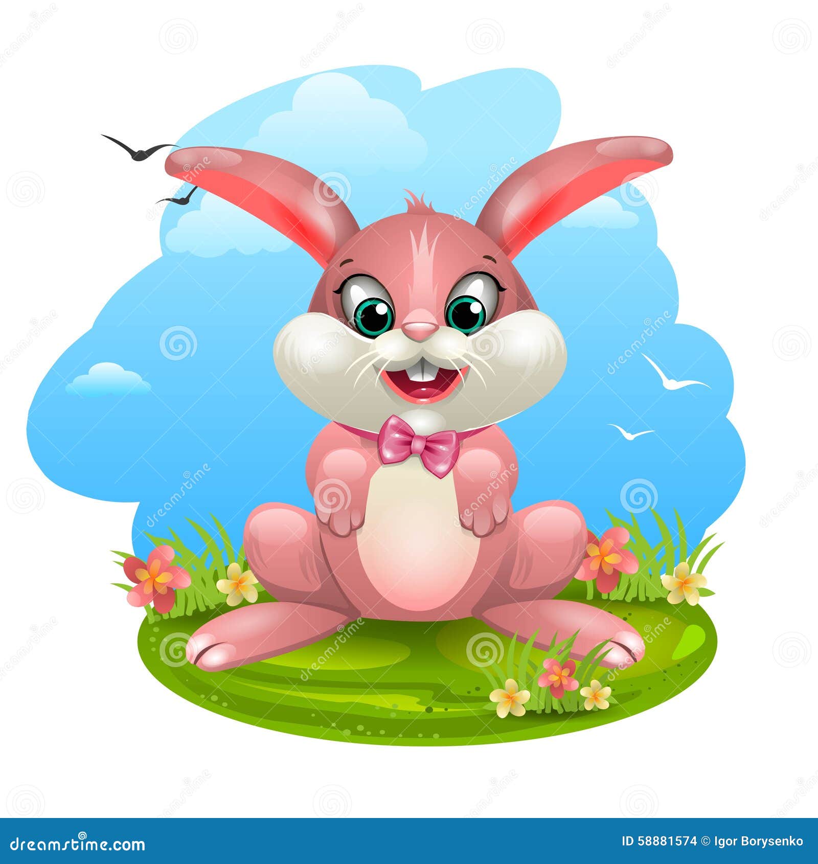 Pink rabbit stock vector. Illustration of cartoon, smiling - 58881574