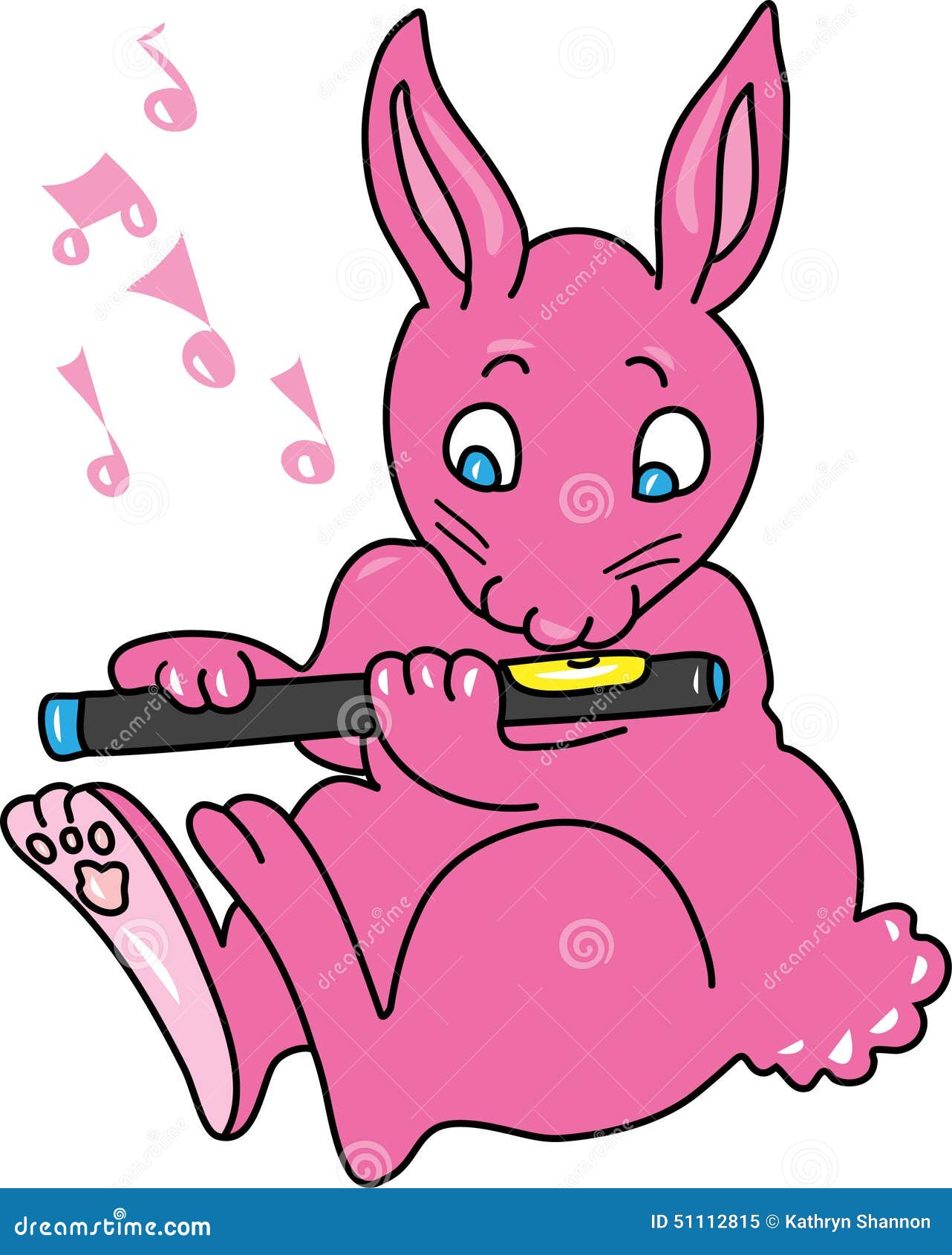 Pink Rabbit Playing a Flute Stock Vector - Illustration of pink ...