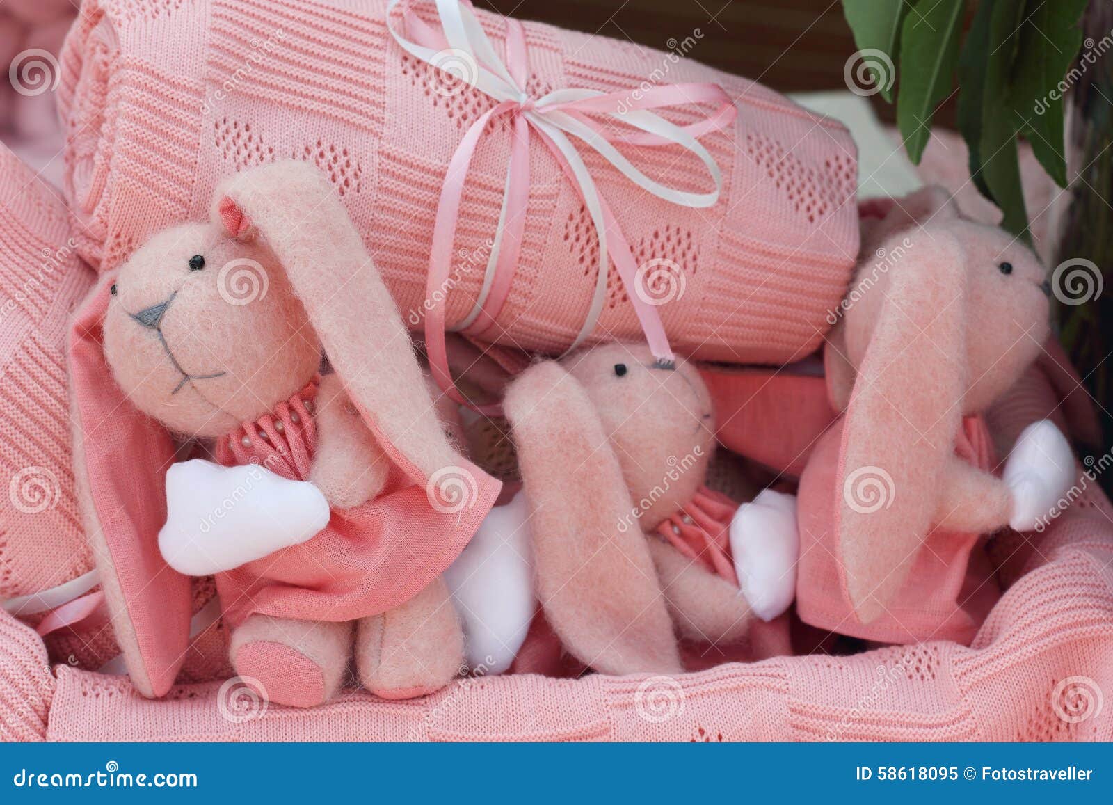 Pink rabbits stock image. Image of wicker, work, basket - 58618095