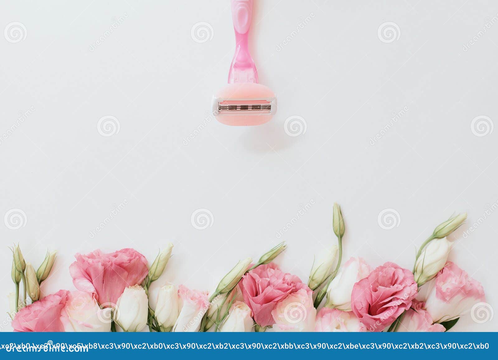 Pink Razor with Blades on a Light Gray Background with Rose Flowers at ...