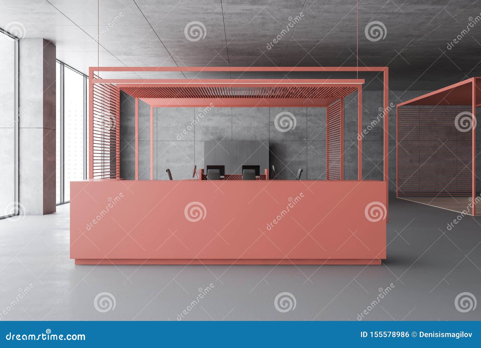 Pink Reception Table in Modern Office Stock Illustration - Illustration ...