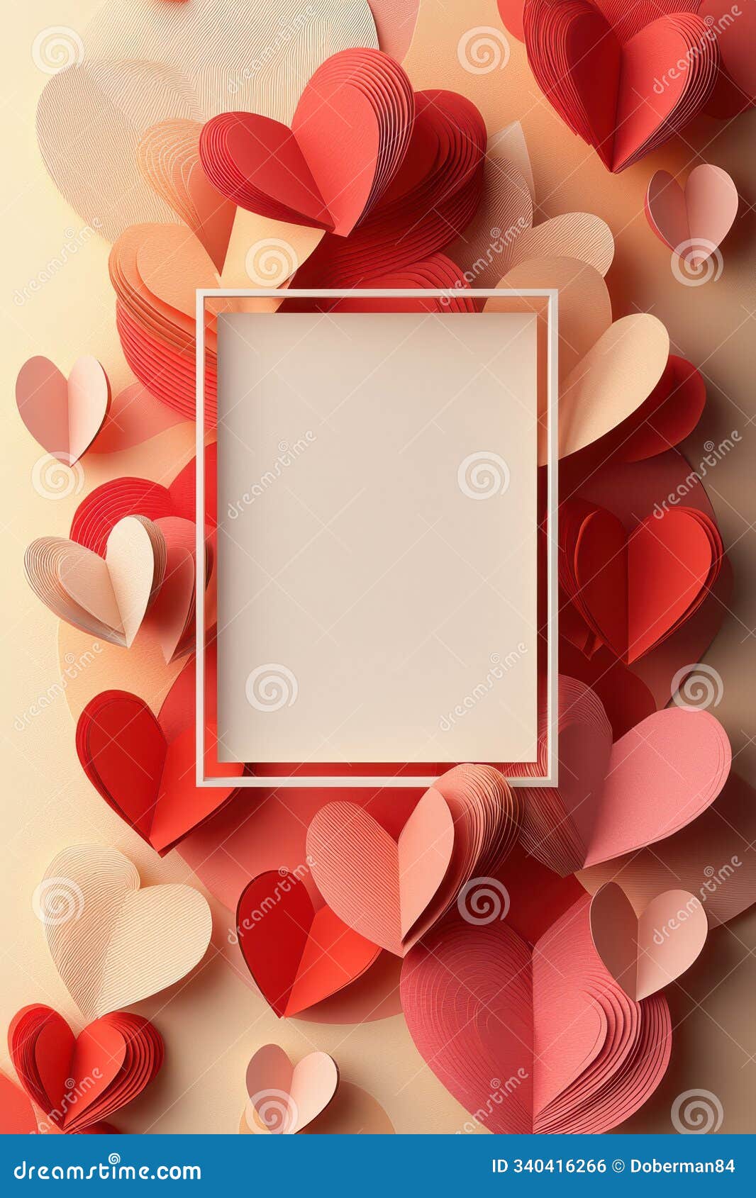 Pink and Red Paper Hearts Surround a Vibrant Pink Empty Rectangular ...