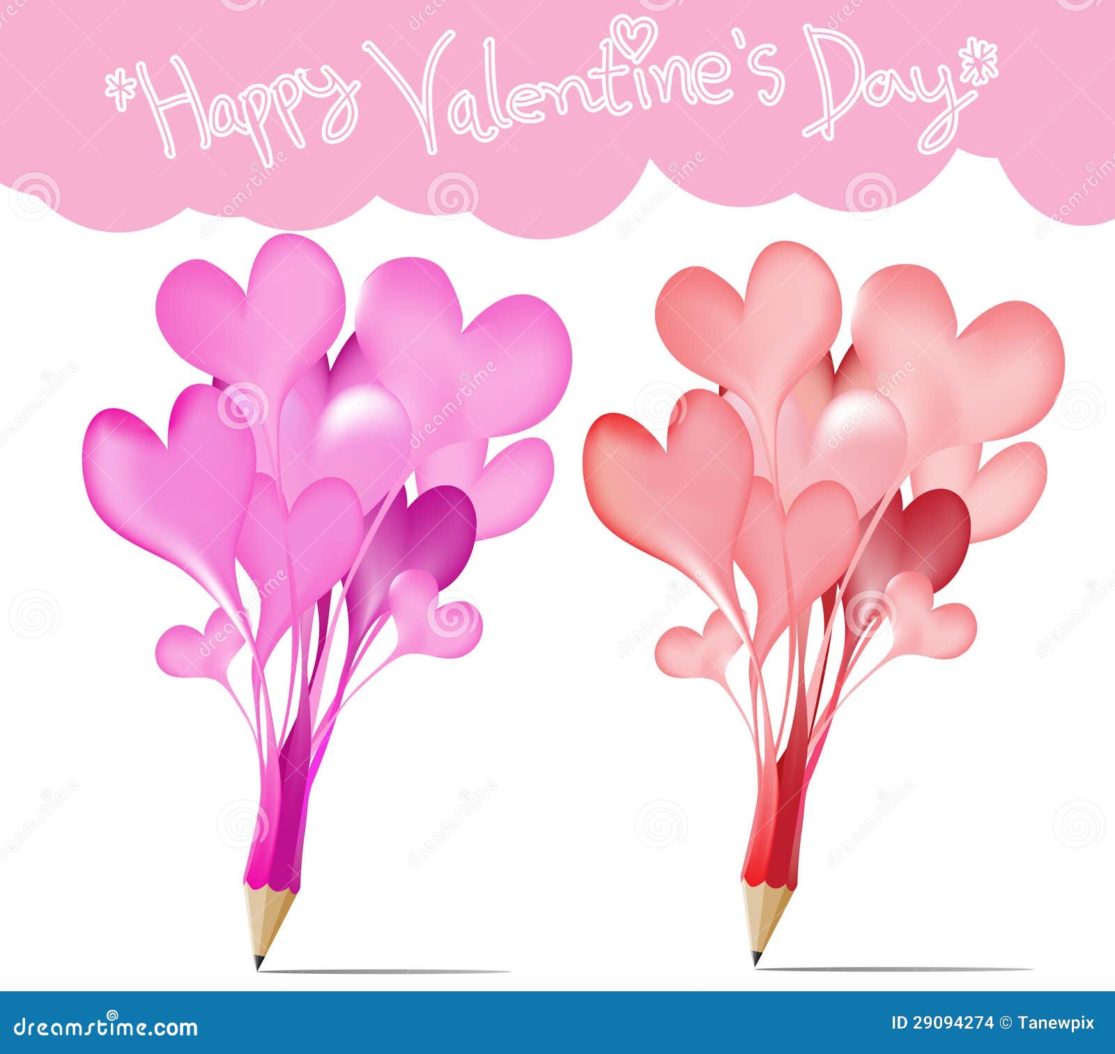Pink and Red Pencils with Hearts Icons Stock Vector - Illustration of ...