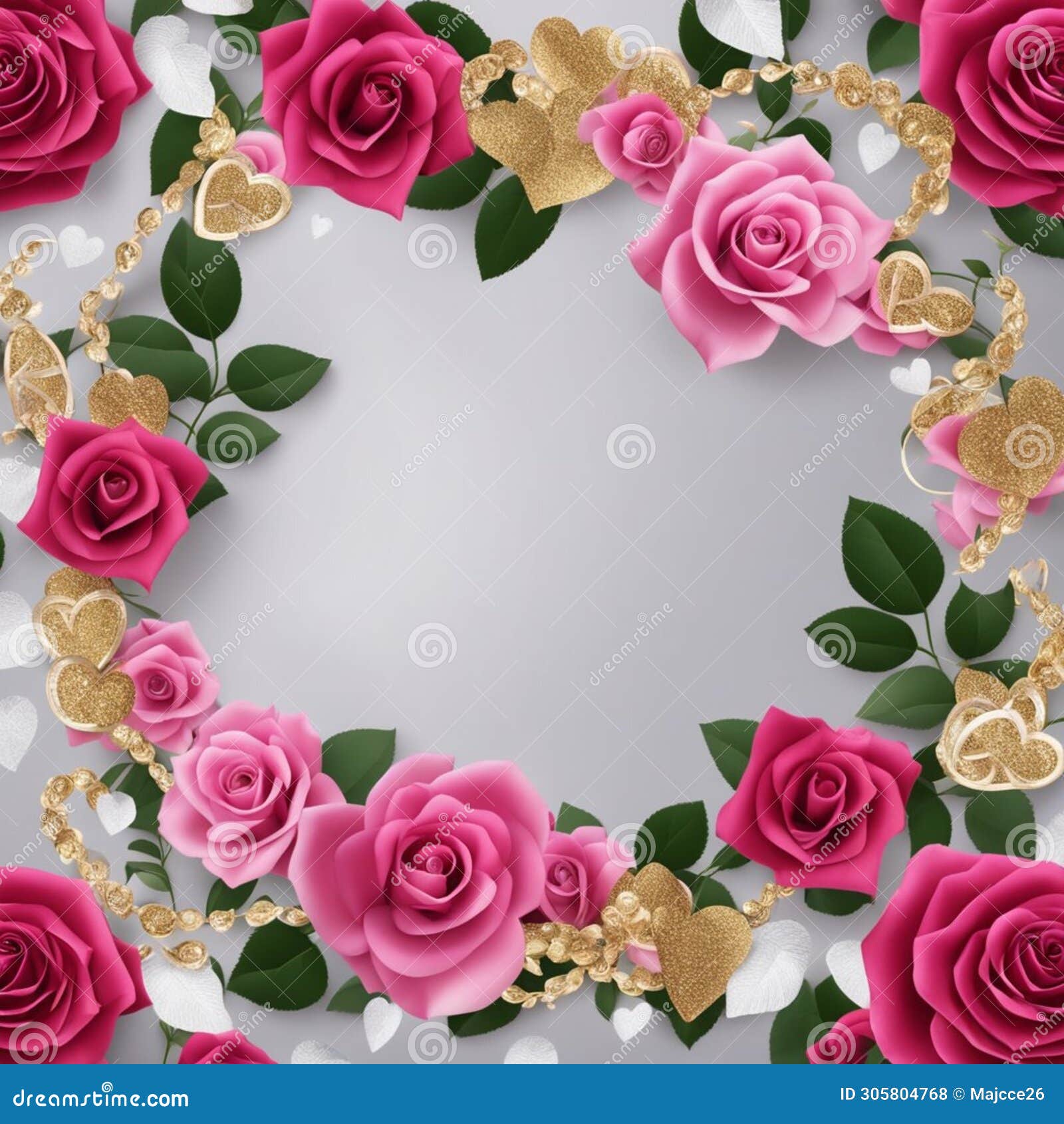 Pink Red Roses Gold Floral Frame Border, AI Generated Image Stock ...