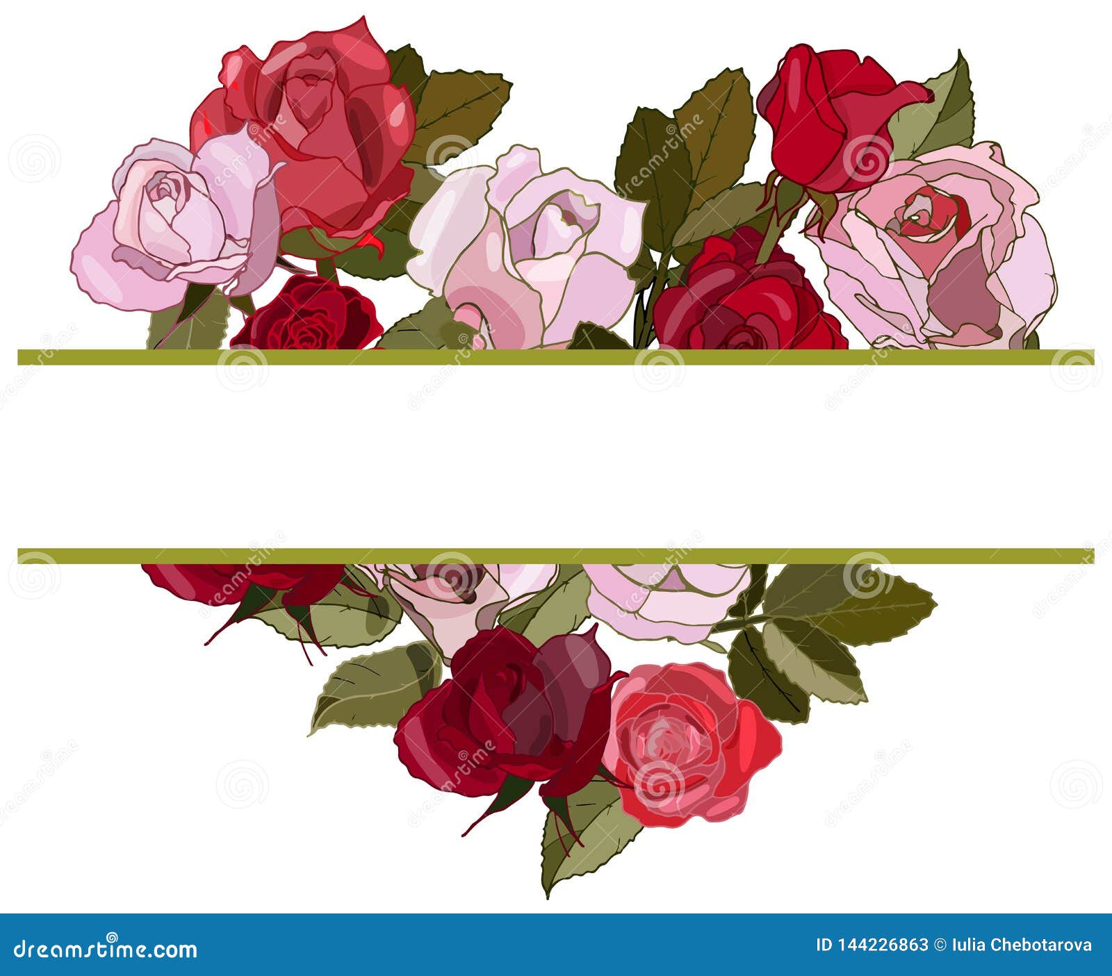 Pink and Red Roses on the White Background. Stock Illustration ...