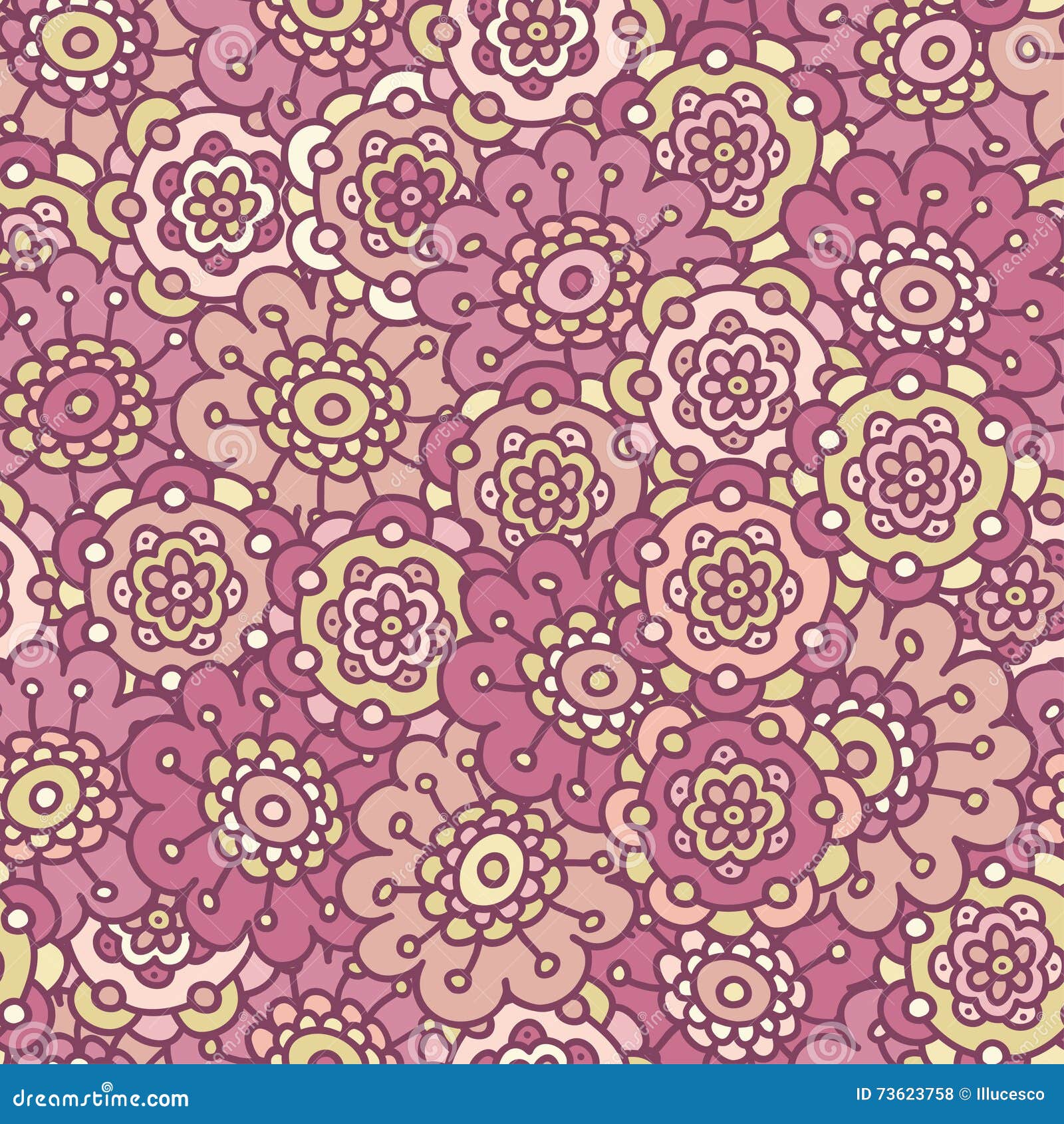 Pink Retro Doodle Floral Seamless Pattern Stock Vector - Illustration ...