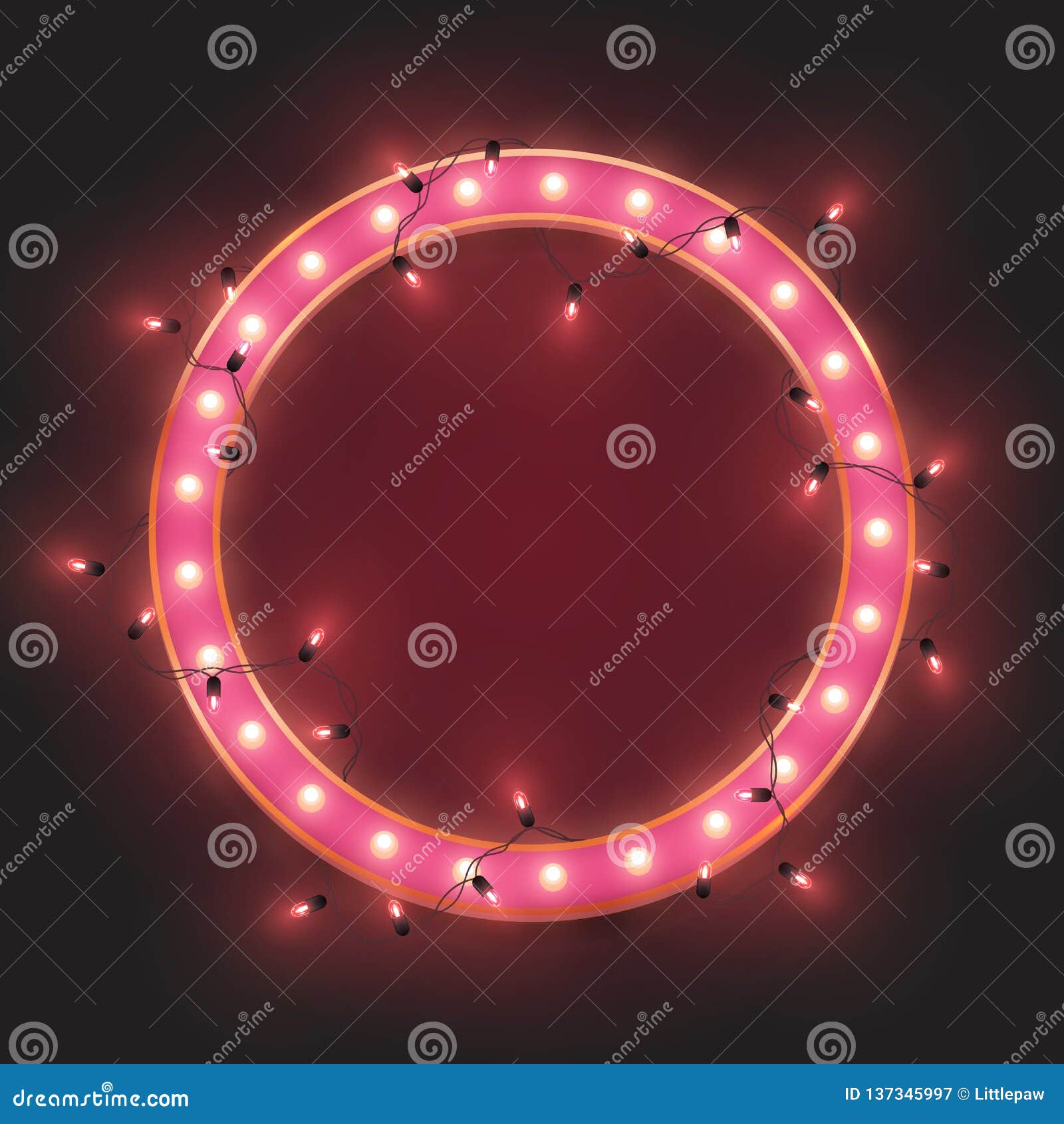 Pink Retro Neon Circle Frame, Led Shiny Lights Garland, Vector ...
