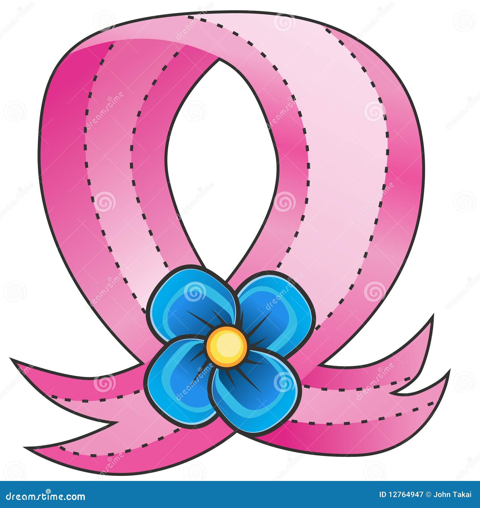 Pink Ribbon Blue Flower stock vector. Illustration of stitches - 12764947
