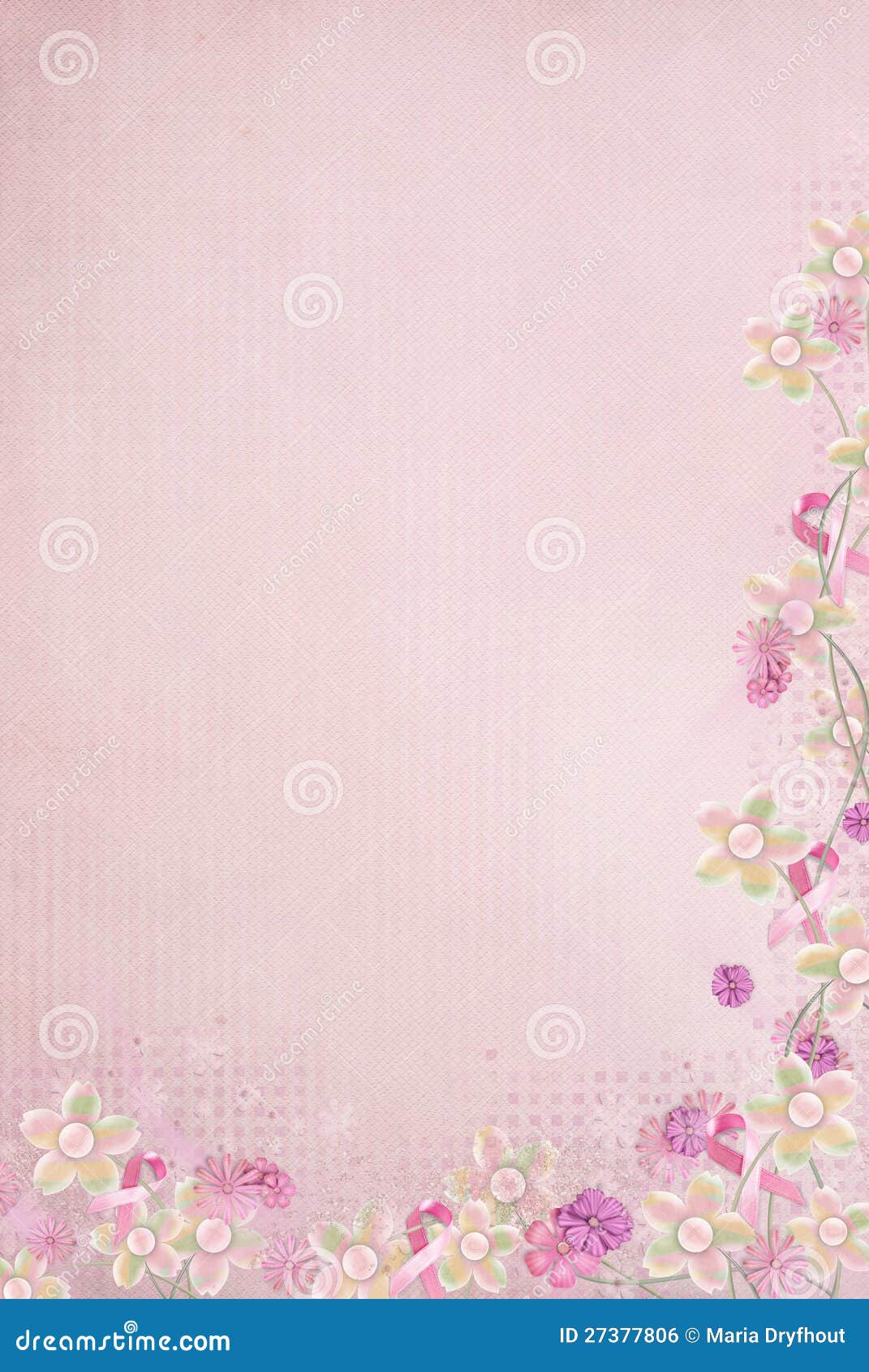 Pink Ribbon Border with Flowers Stock Illustration - Illustration of ...