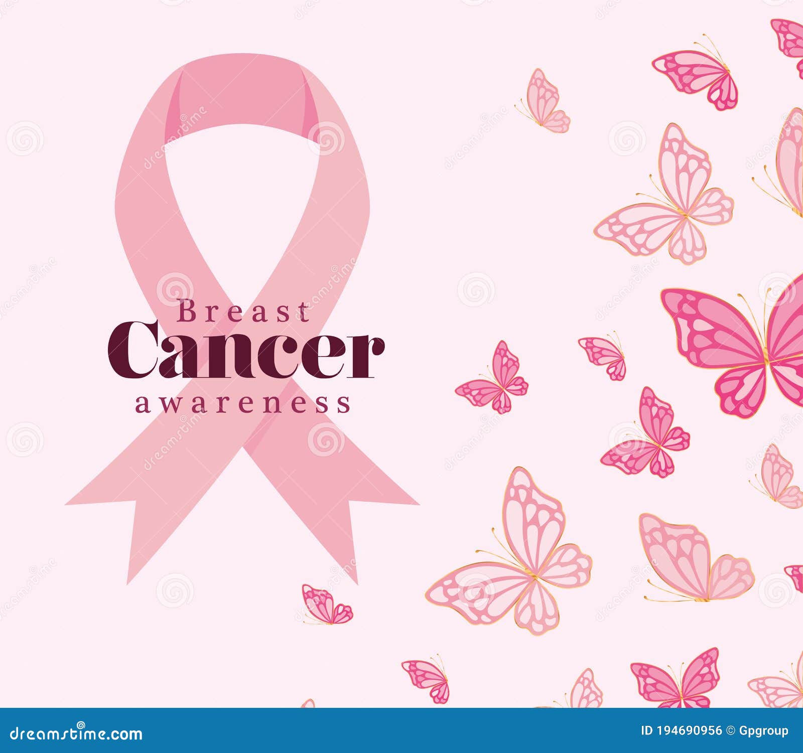 Pink Ribbon With Butterflies Of Breast Cancer Awareness Vector Design