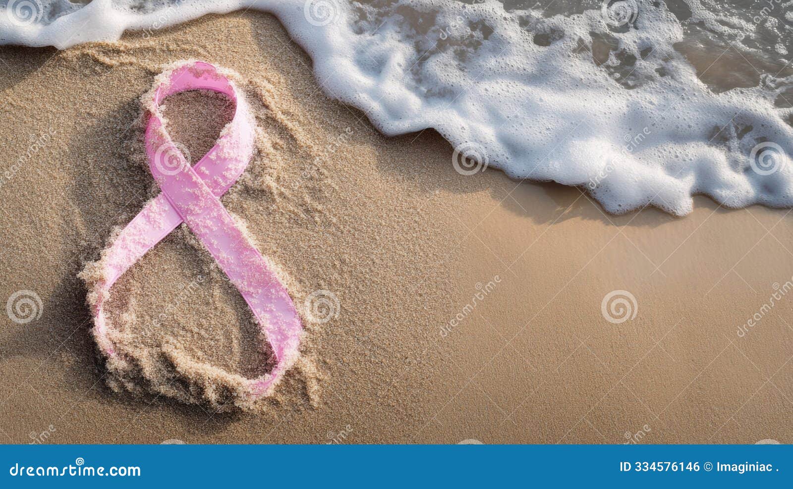 Pink Ribbon Drawn in Sand on a Beach with Foamy Wave Stock Illustration ...