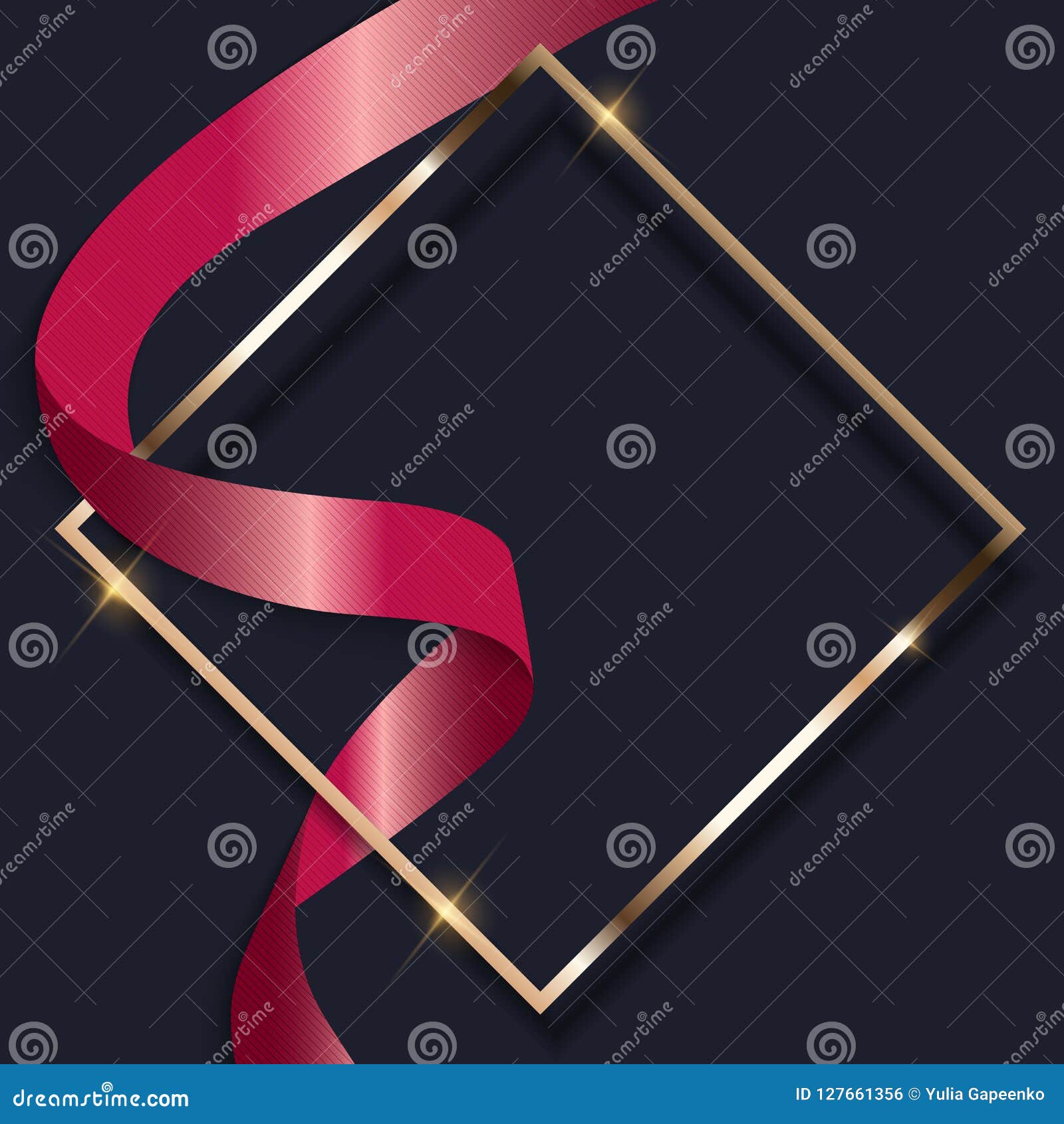 Pink Ribbon and Golden Frame on Dark Background. Vector Illustration ...