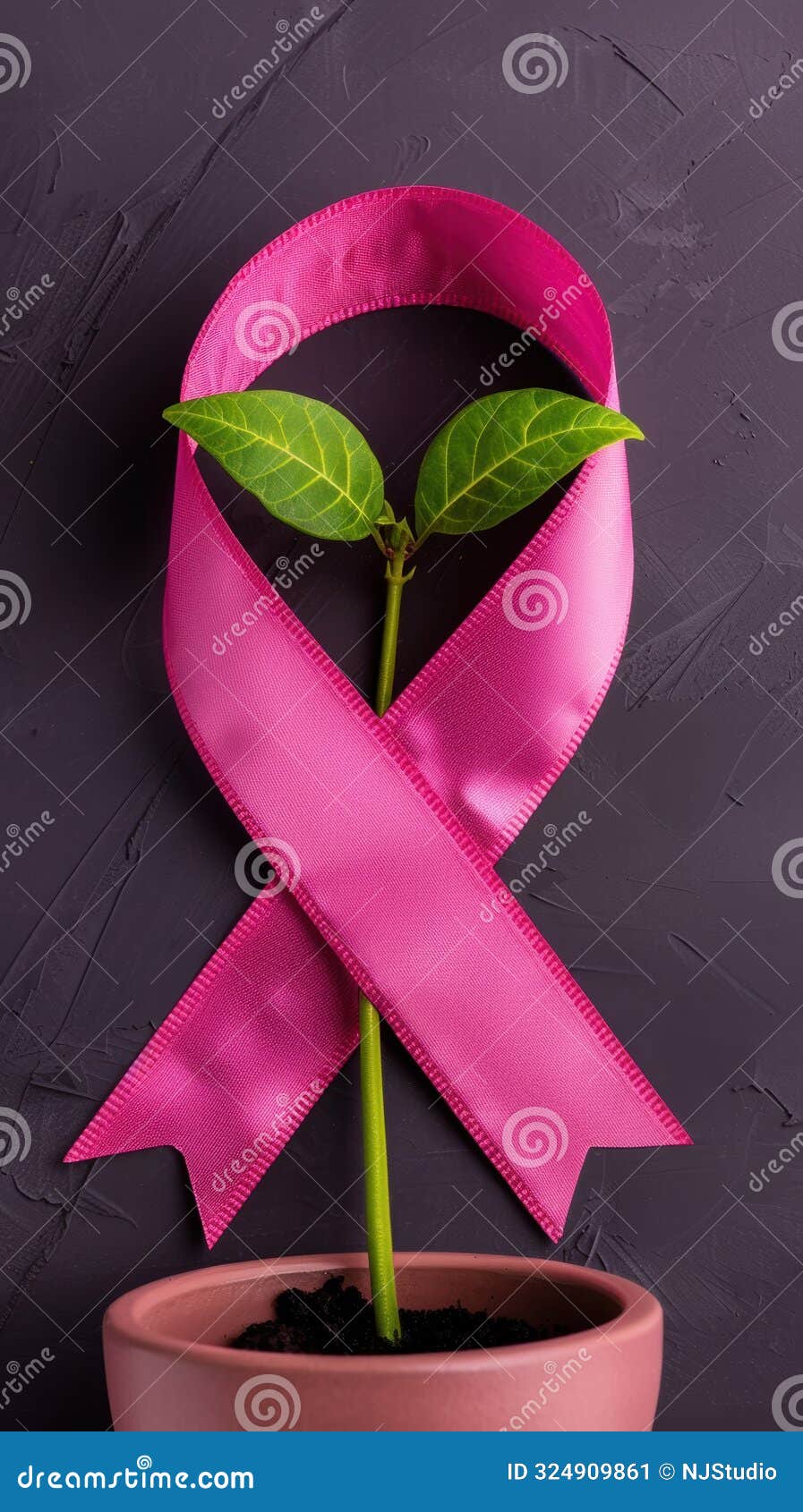 Pink Ribbon with a Plant Growing Out of it Stock Illustration ...