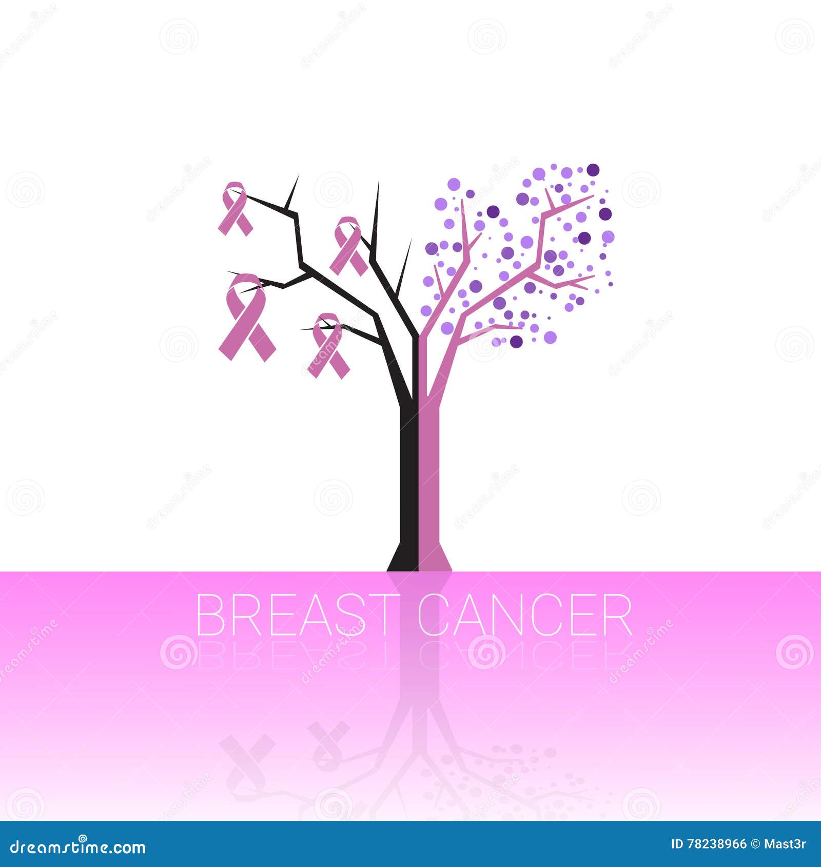 Pink Ribbon Tree Breast Cancer Awareness Stock Vector Illustration Of