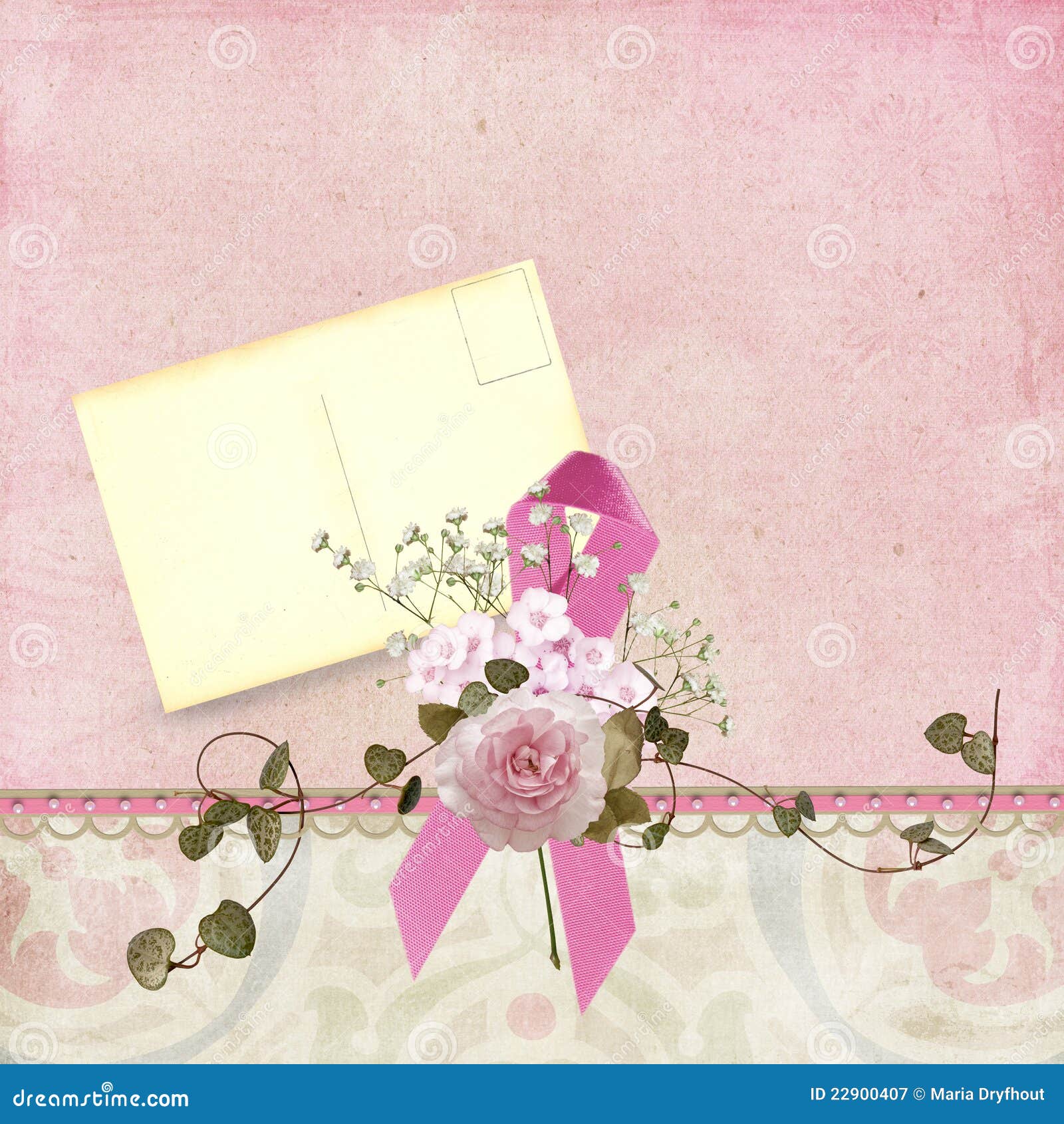 Pink Ribbon with Vintage Postcard Stock Illustration - Illustration of ...